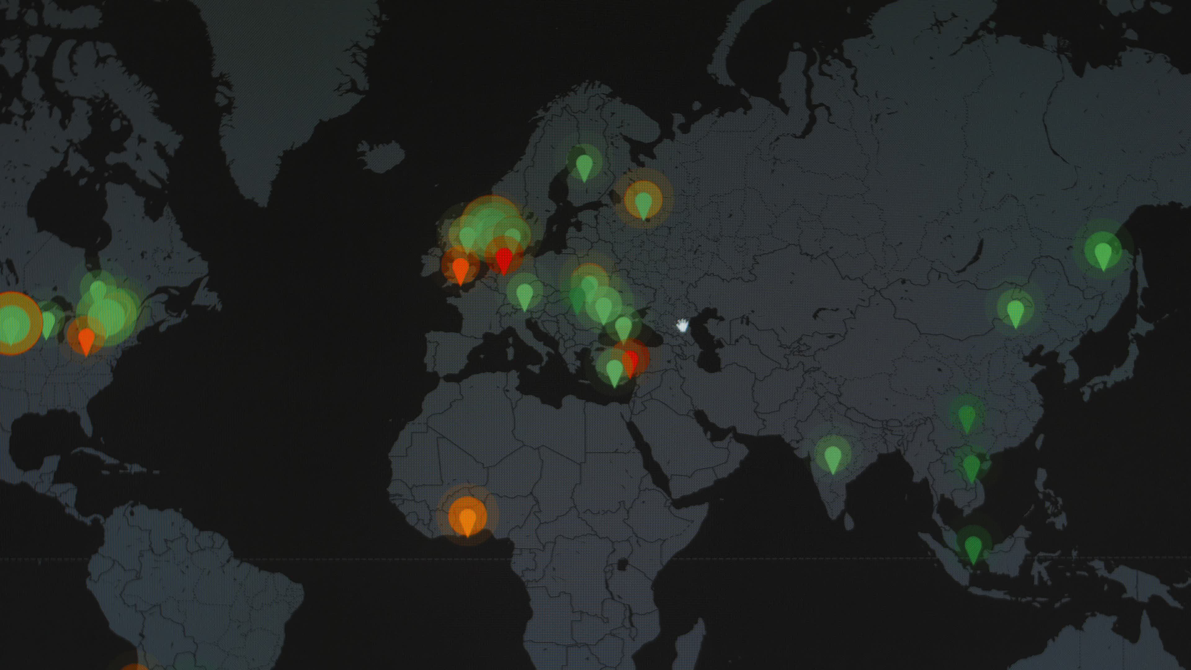 World map with different targets for cyber attack. Hacking and ...