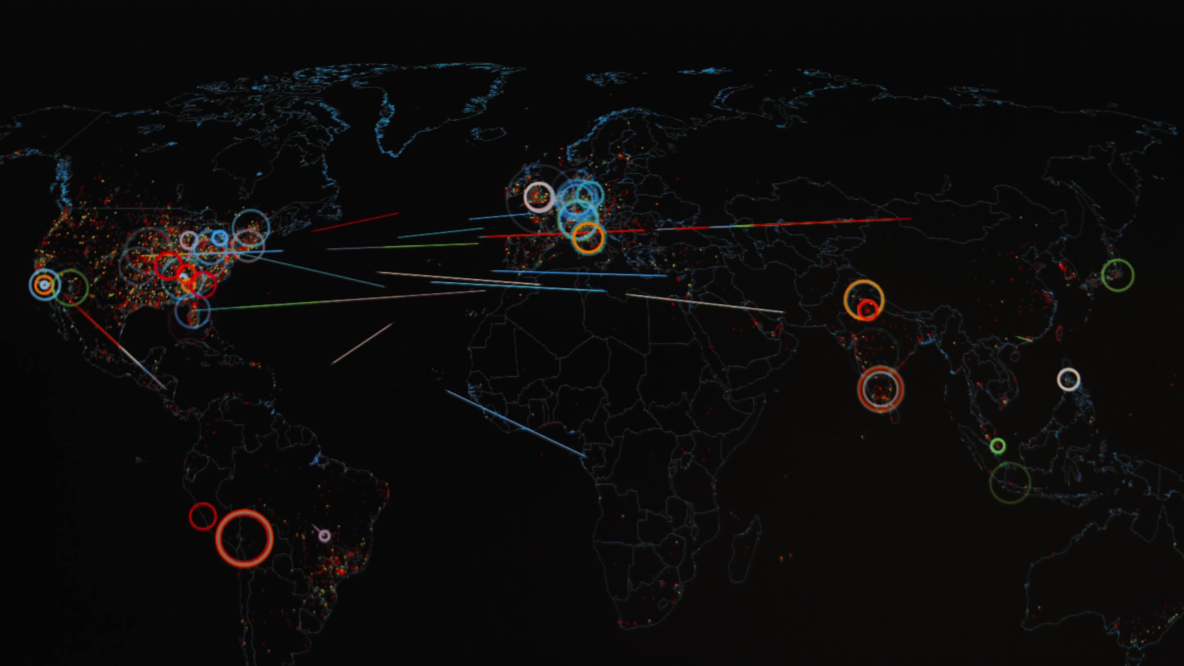 World Map With Different Targets For Cyber Attack Hacking And Technology Concept Macro