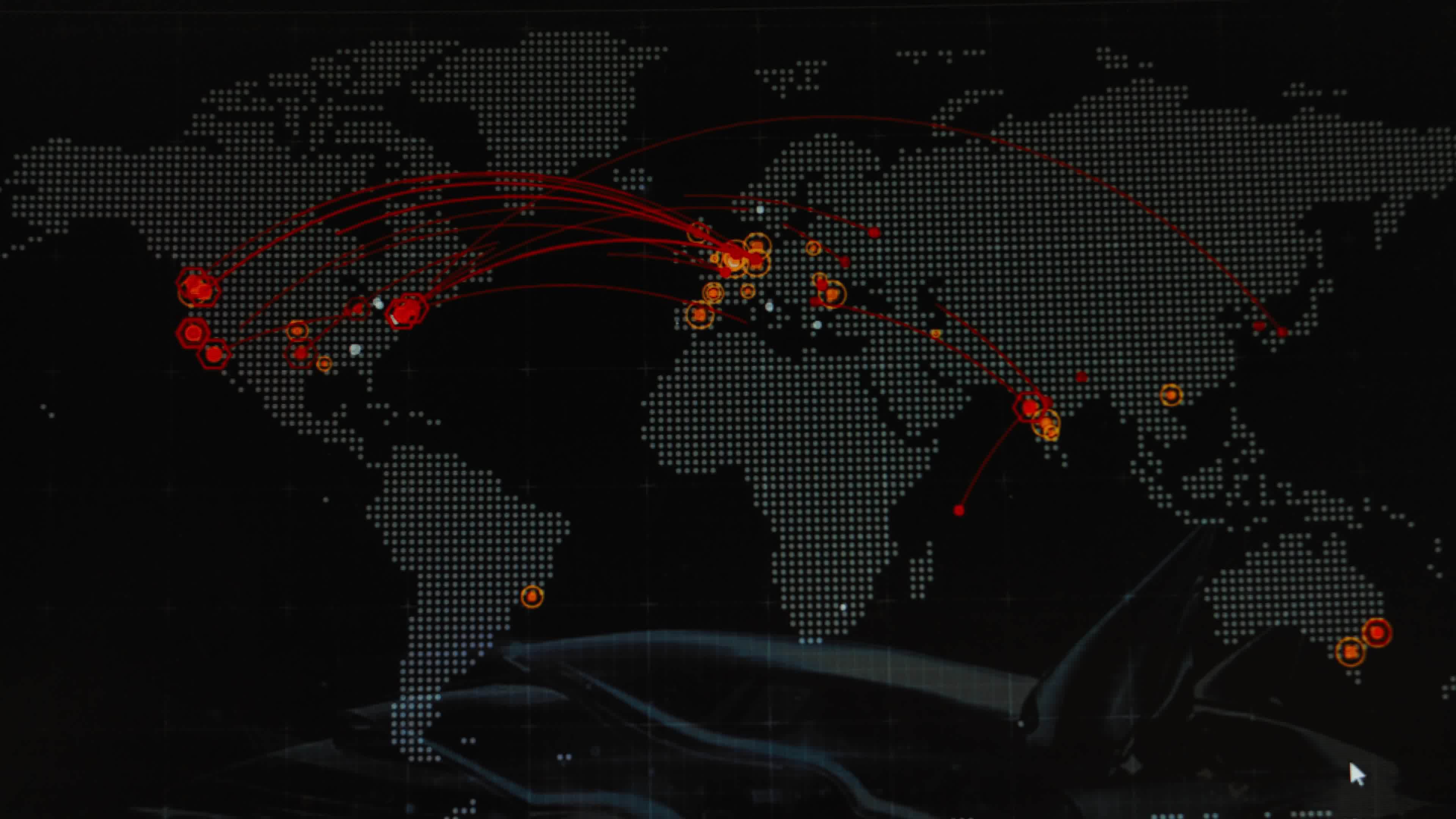 World Map With Different Targets For Cyber Attack Hacking And Technology Concept Macro