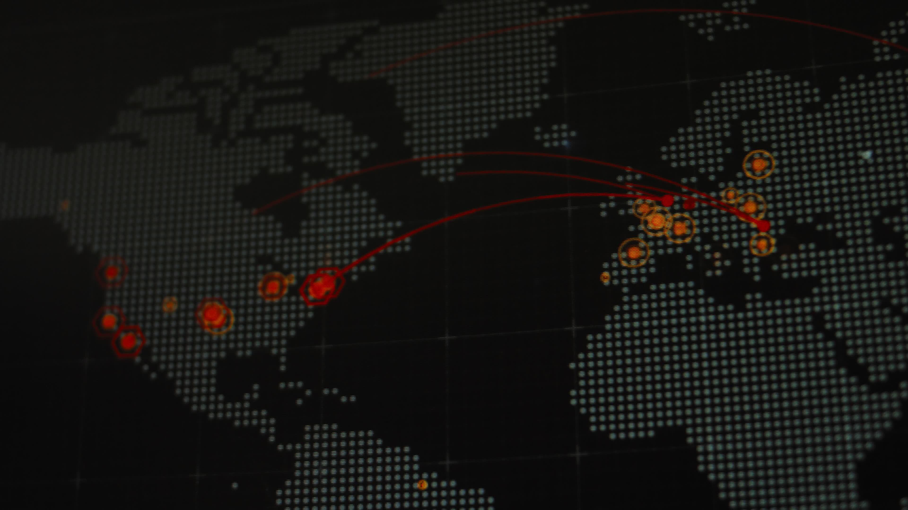 World map with different targets for cyber attack. Hacking and ...