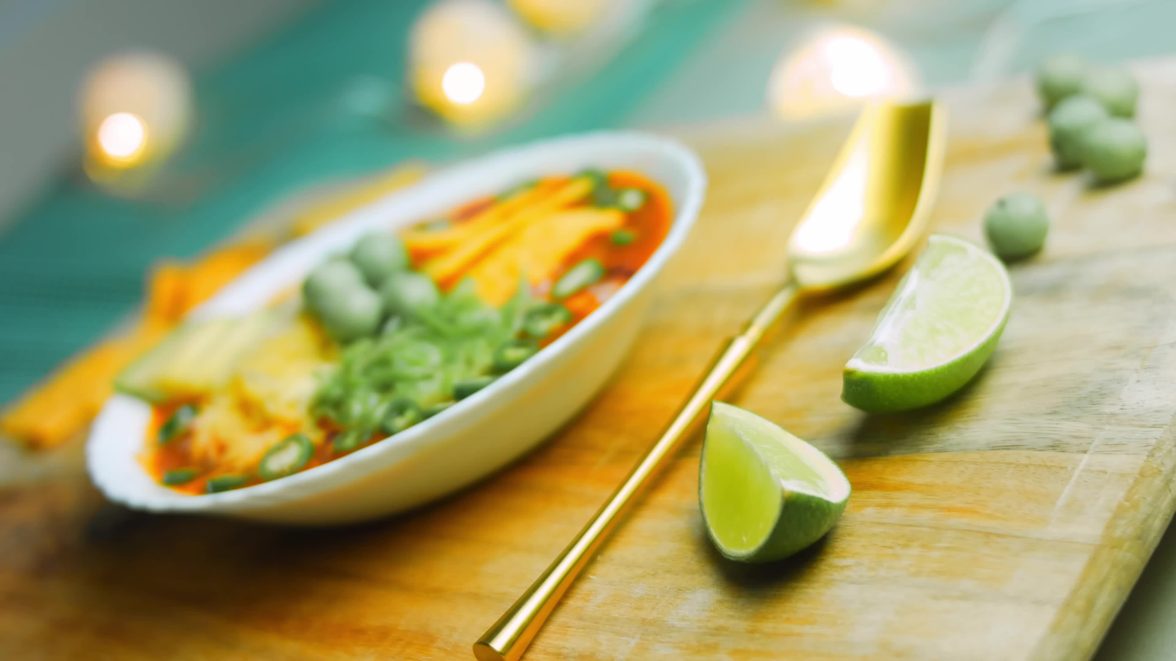 Mexican Soup With Three Kinds Of Cheese Royal Soup With Added Avocado And Peanuts With Vasabi