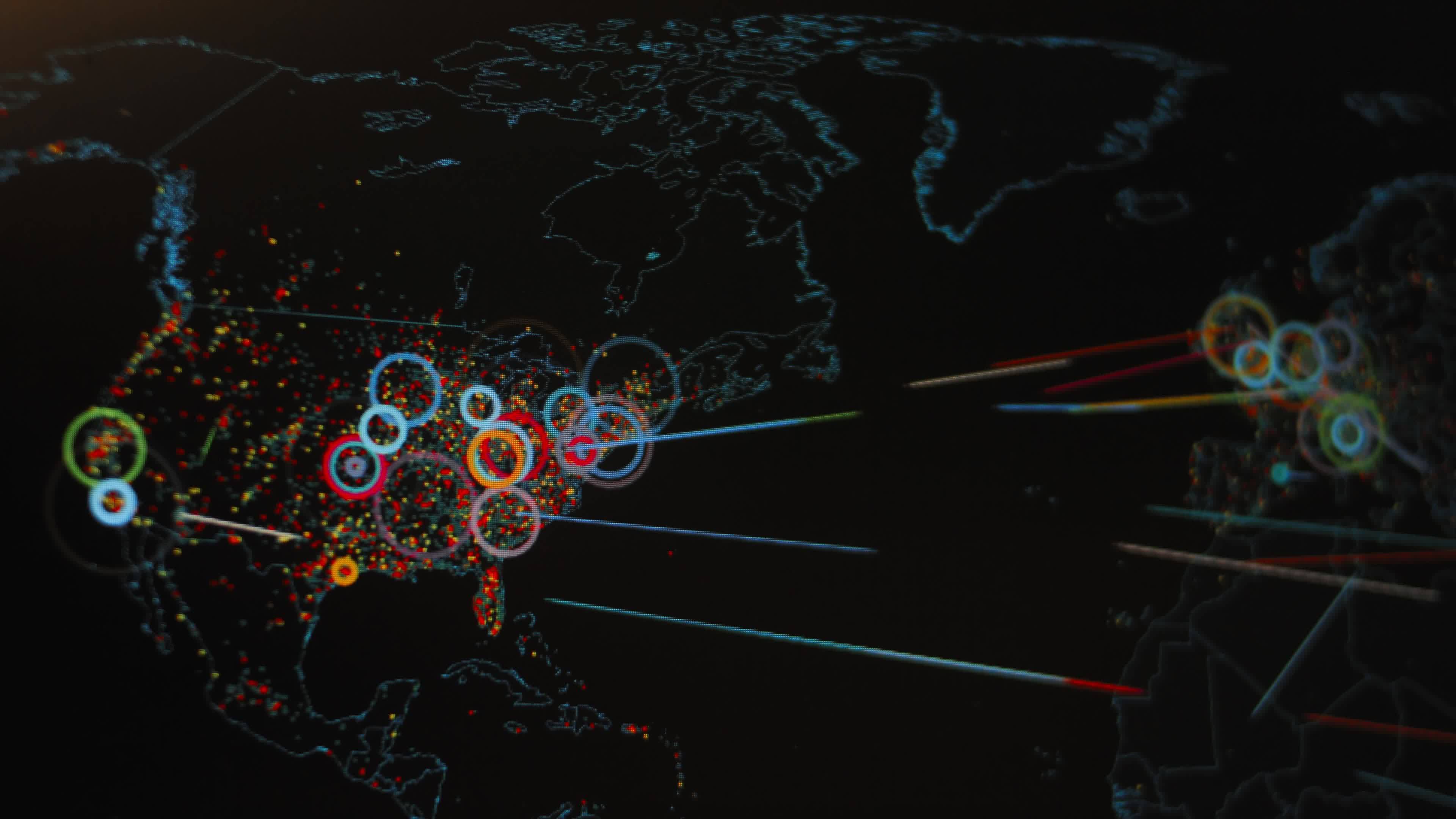 World map with different targets for cyber attack. Hacking and ...
