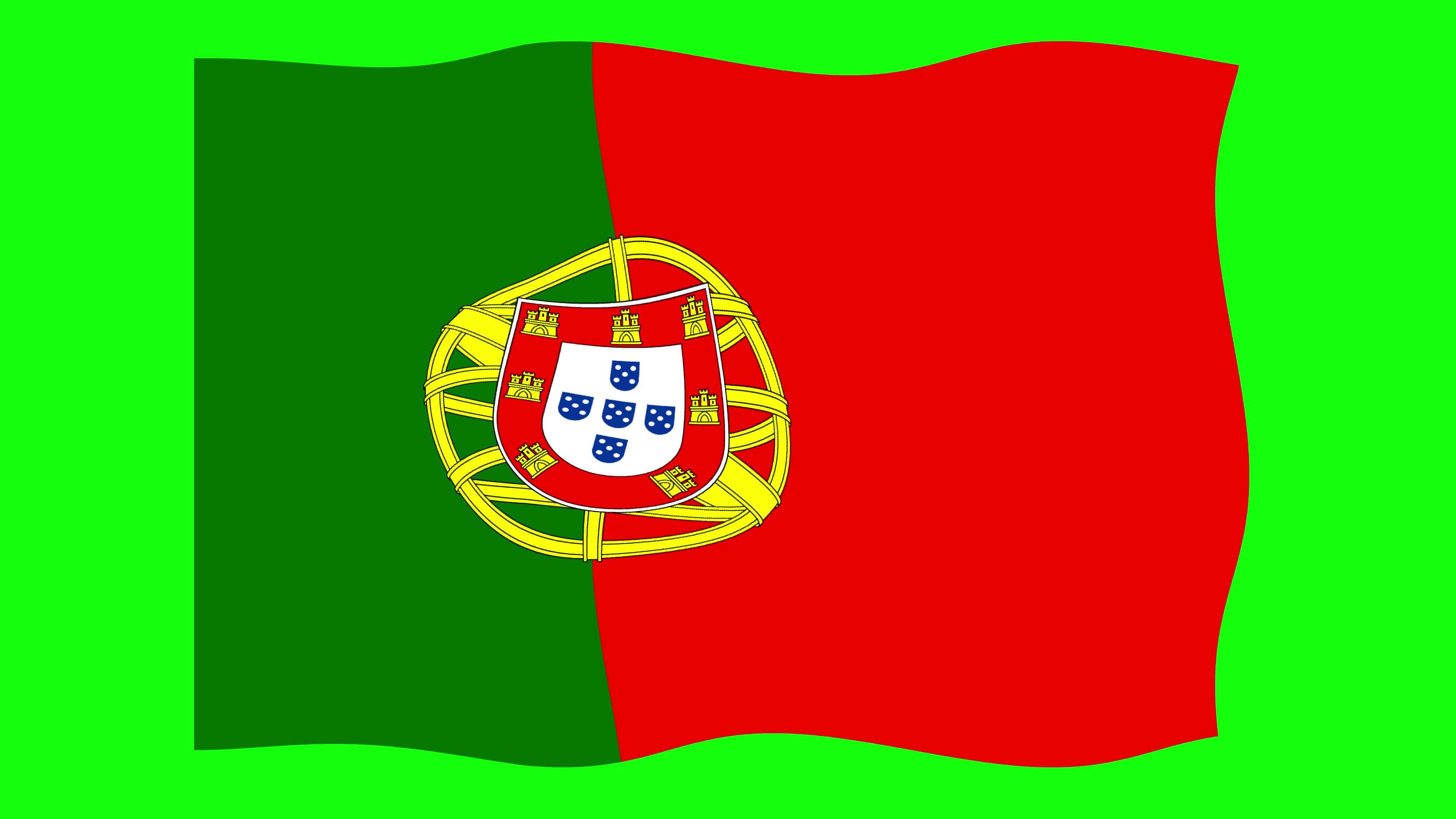 Portugal Waving Flag 2D Animation on Green Screen Background. Looping seamless animation. Motion ...