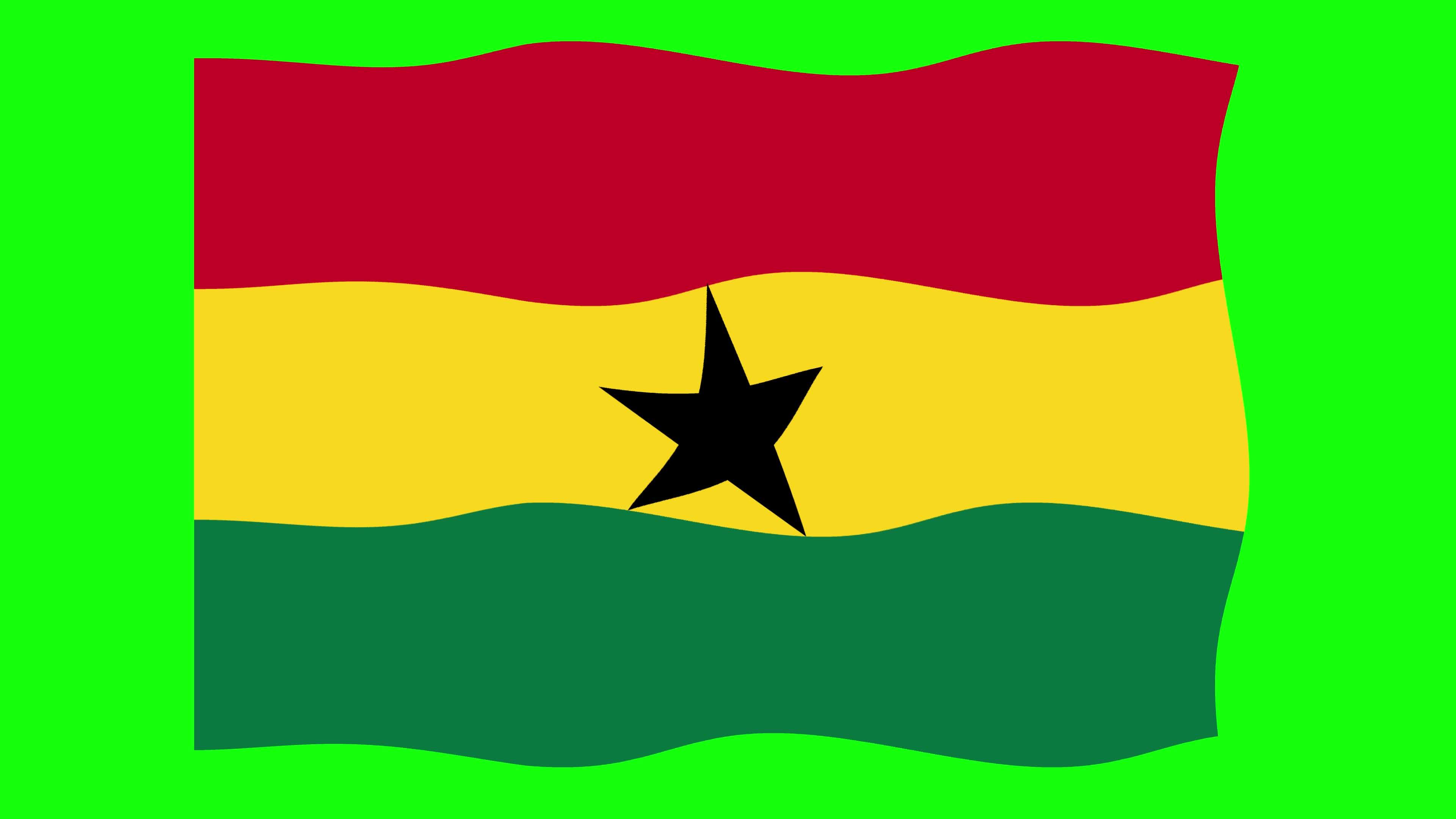 Ghana Waving Flag 2D Animation on Green Screen Background. Looping seamless animation. Motion ...