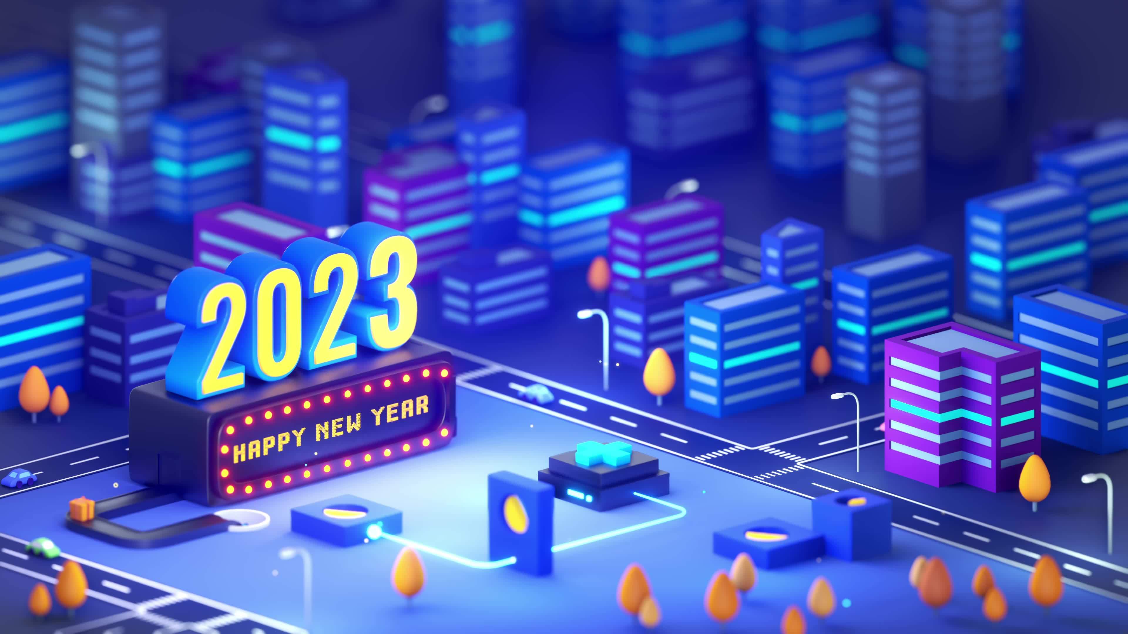 Feliz Año Nuevo 2023 En Una Ciudad Pequeña Con Animación En Bucle 15387862 Vídeo De Stock En