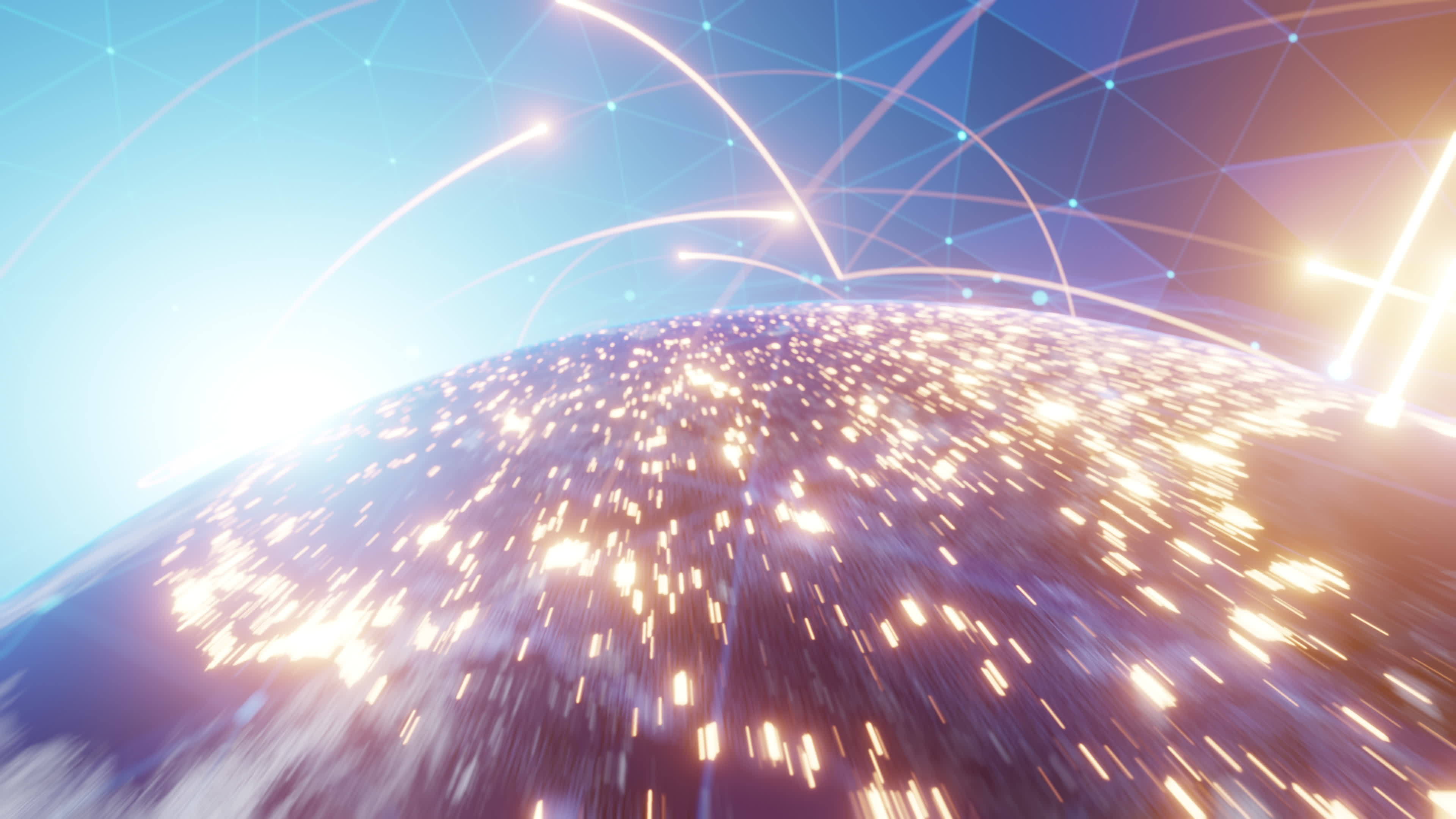 4K resolution, Tech Earth Globalization networking, orange line lights ... 4K resolution, Tech Earth Globalization networking, orange line lights ...
