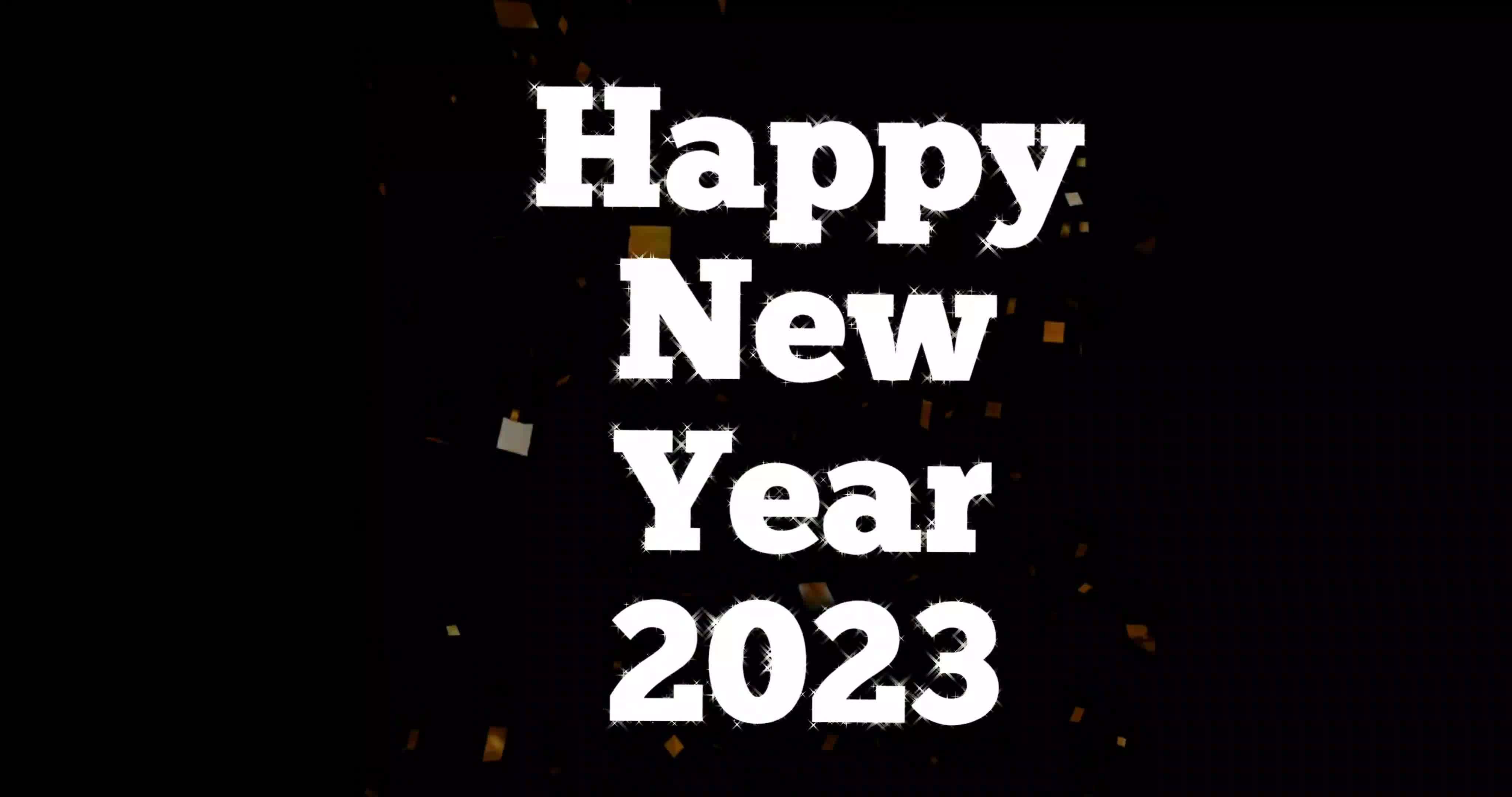 Happy new year animation with glitter rain effect and text disappearing ...