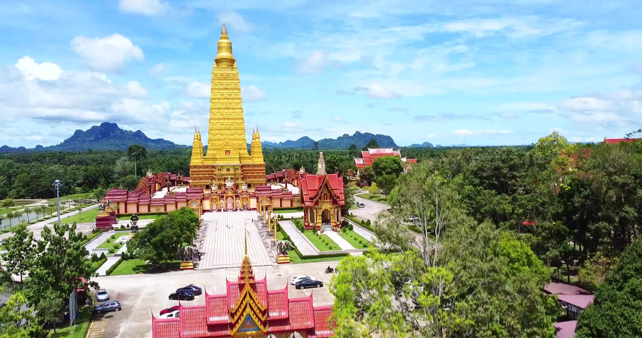 Amazing big beautiful temple in Thailand. Amazing concept of Thailand. Wat Bang Tong, Krabi ...