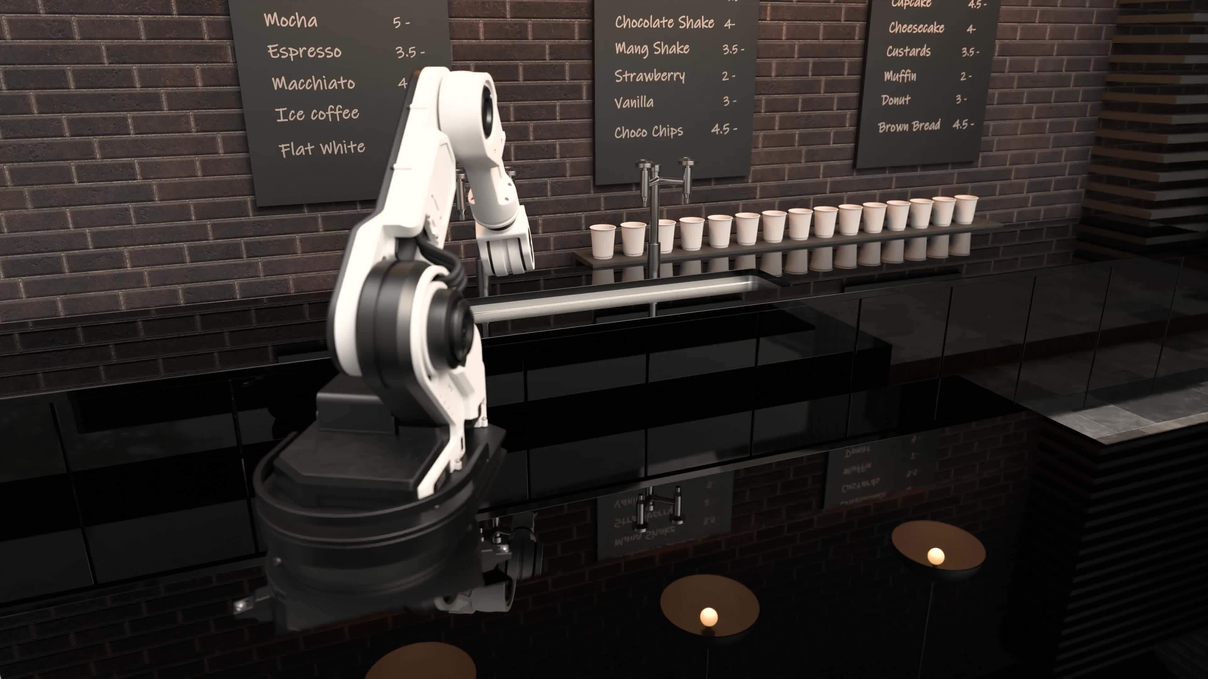 Automatic coffee machine by the robot, Robotic arm serving coffee ...