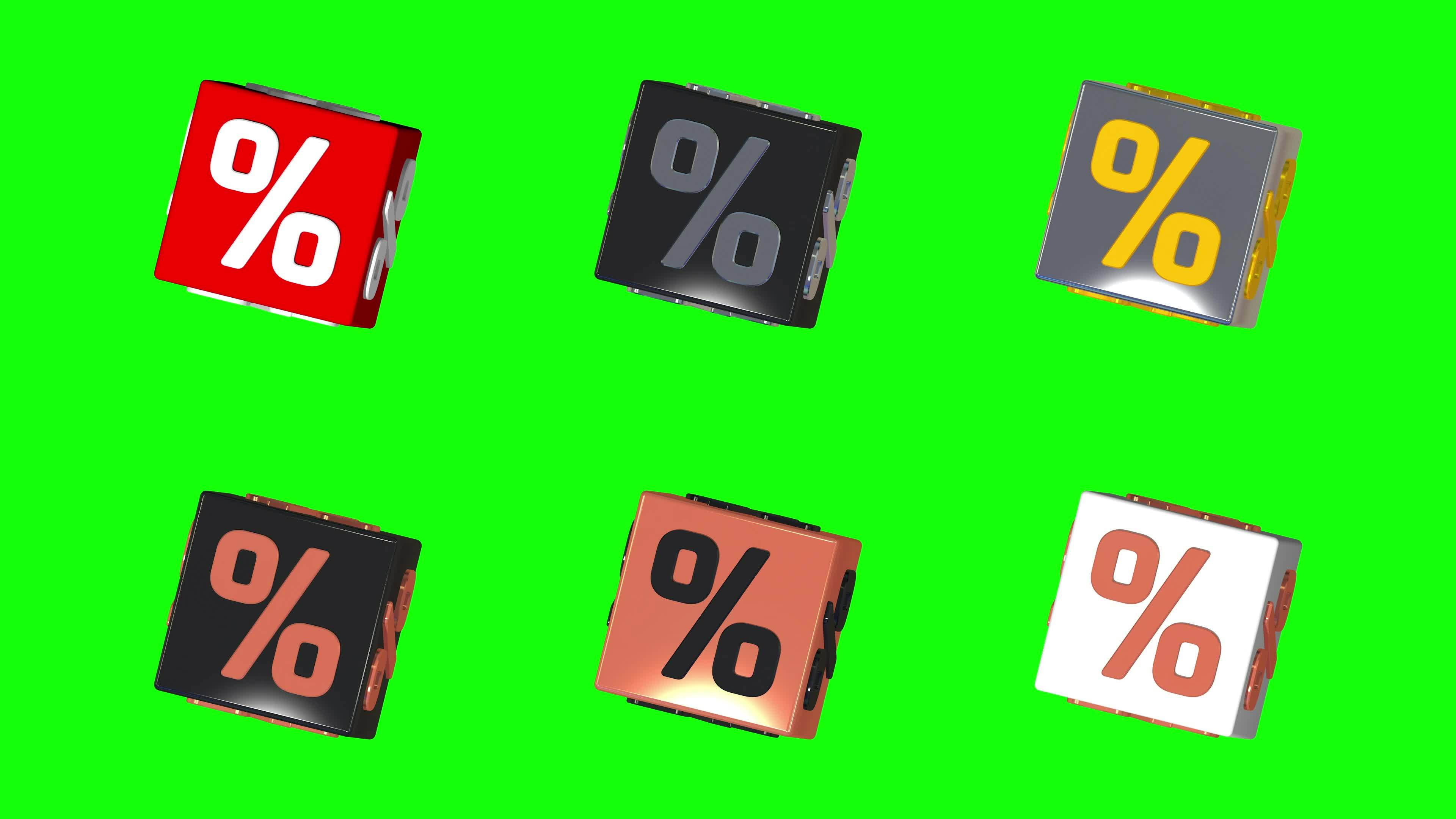 Looped Rotating Of 3d Percent Cube Set In Different Colors Combination