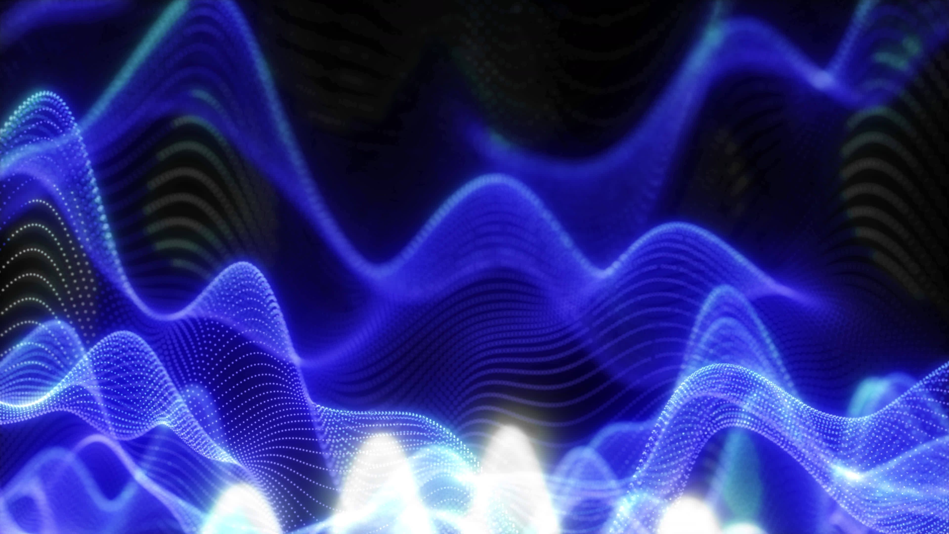 Abstract background of blue futuristic glowing waves from particles of ...