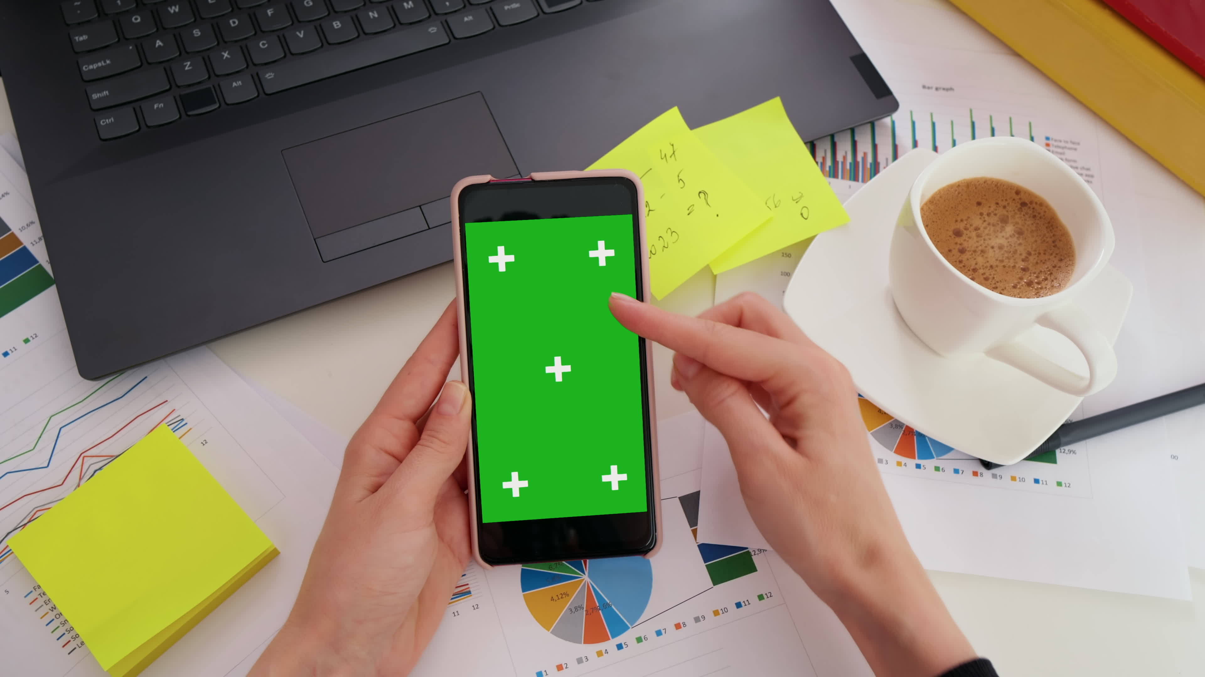 Scrolling gesture on Green Mock-up Screen Chroma Key in business office ... Scrolling gesture on Green Mock-up Screen Chroma Key in business office ...