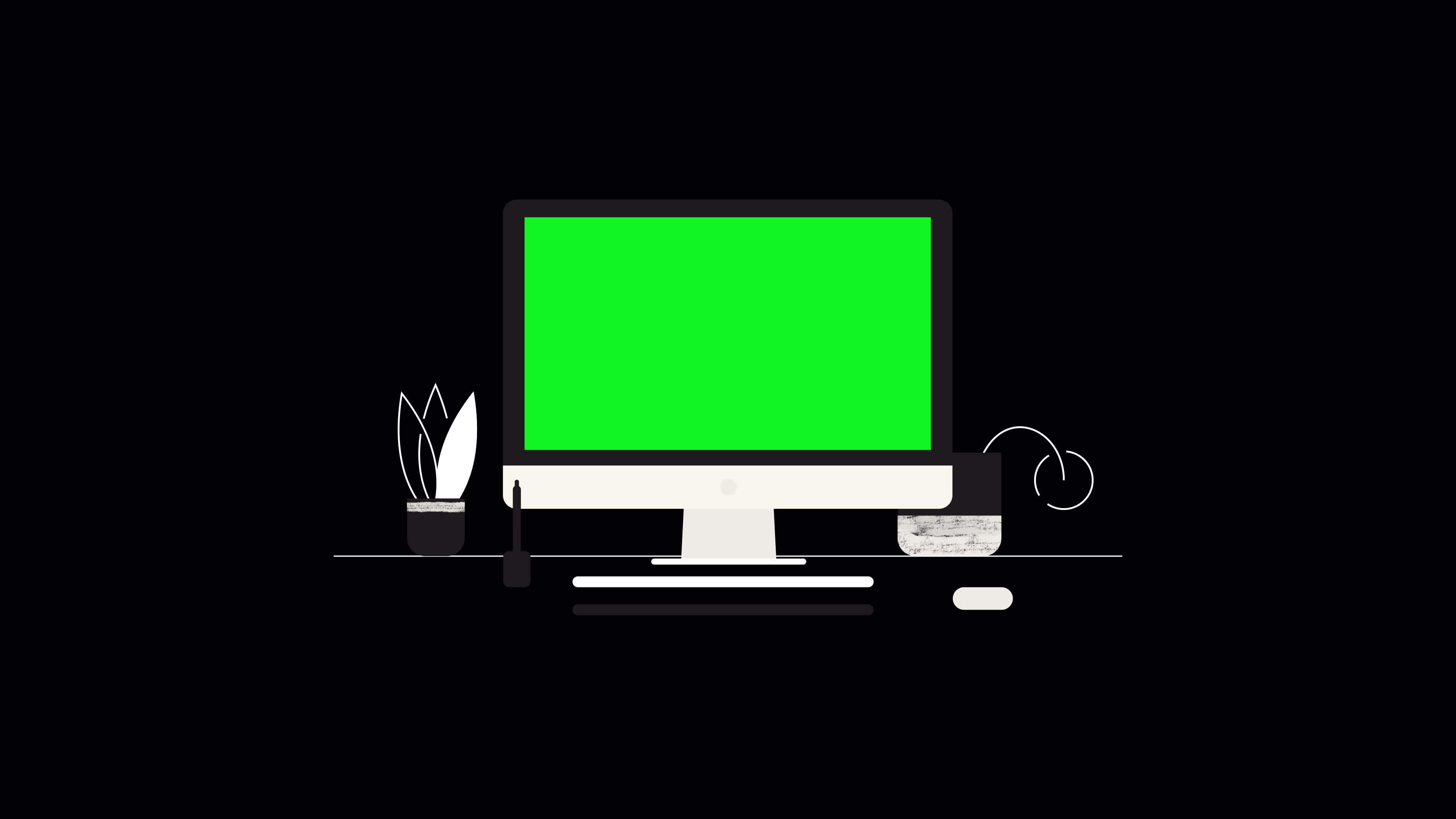 Computer green on screen and workspace.Home work space with desktop ...