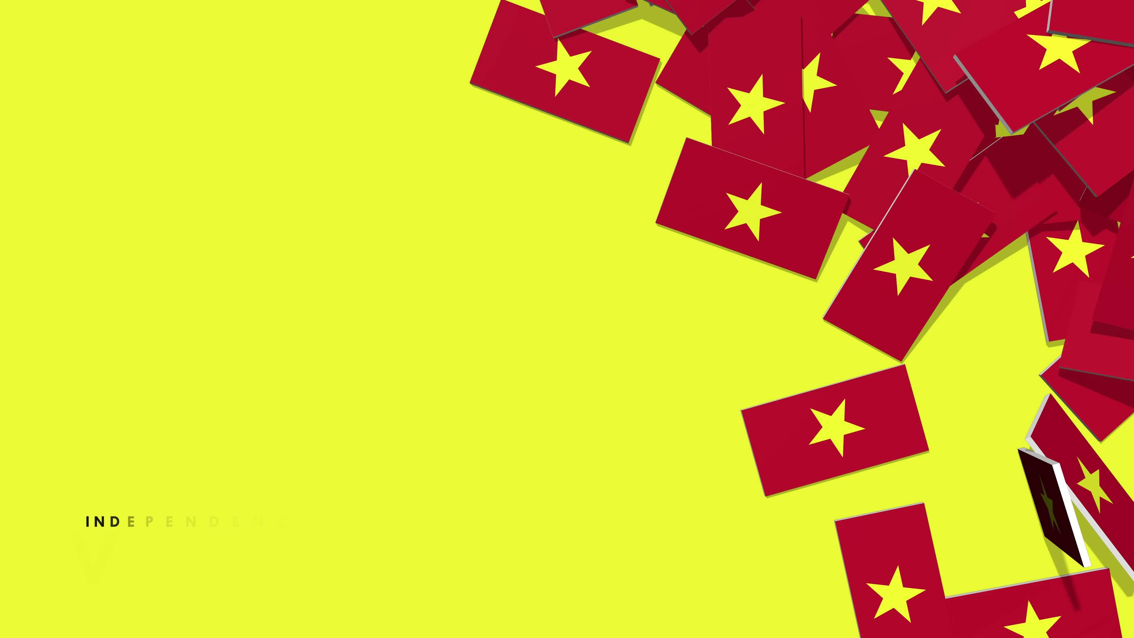 Vietnam Flag Falling From Right Side on Ground, Independence Day, National Day, Chroma Key, Luma ...