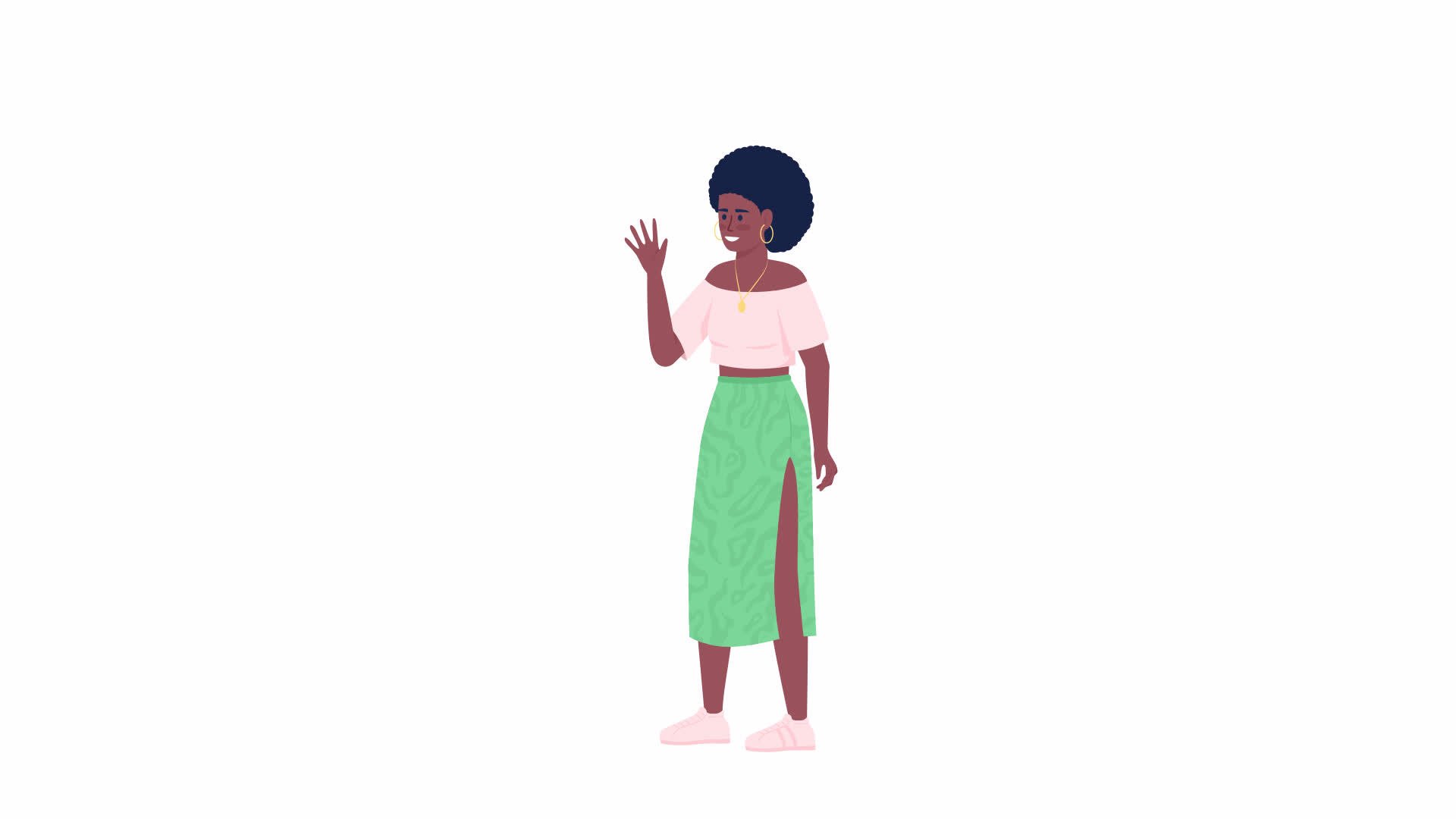 Animated greeting woman character. Female waving hand. Full body flat ...