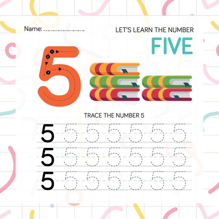 Number Five Tracing Worksheets Vector Art, Icons, and Graphics for Free ...
