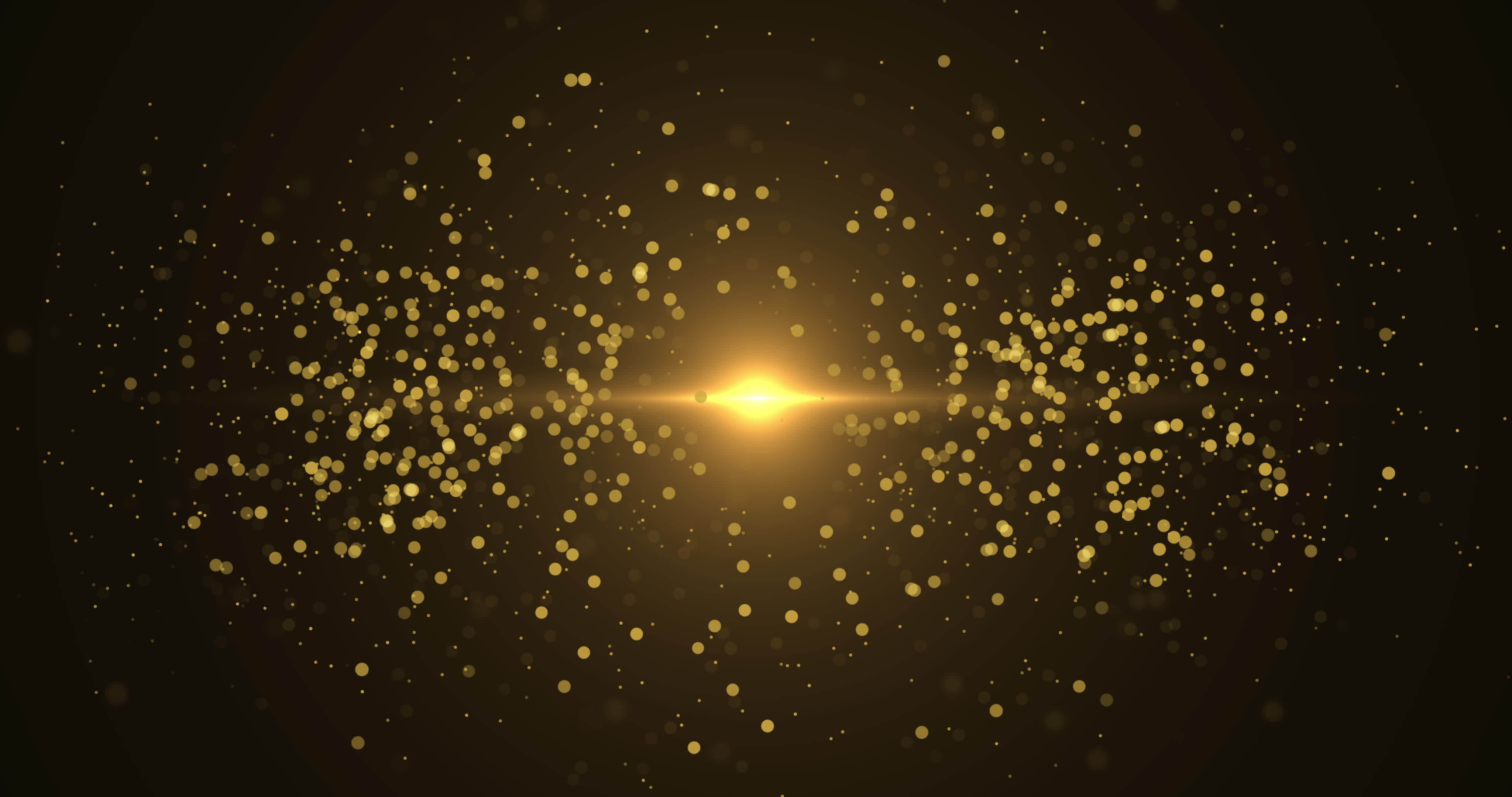 Golden luxury bokeh on widely spread particles floating in the air. Dust and glitter particles ...