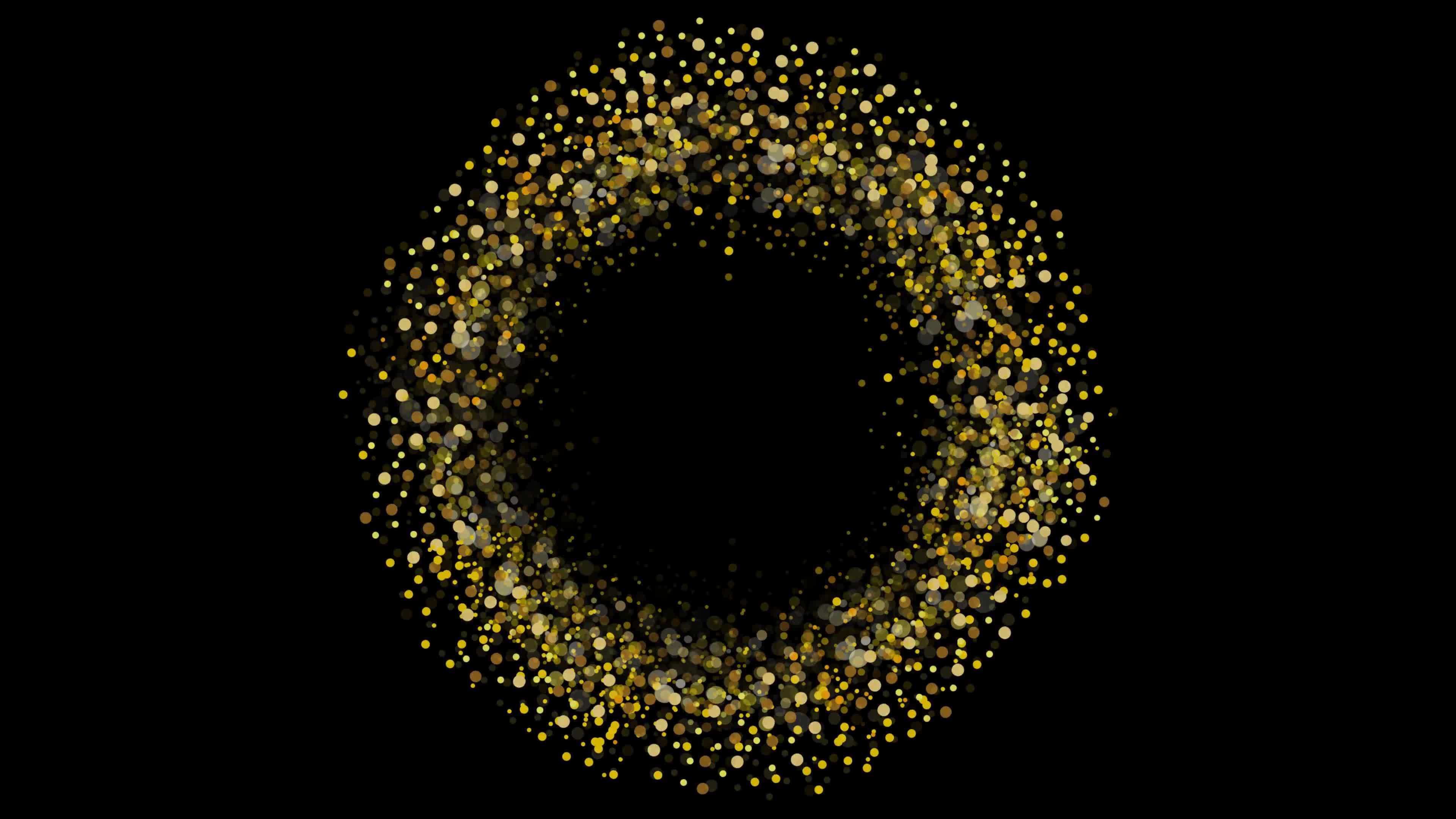 Abstract cycle ring animation. 4k Ultra HD exclusive particle flow video backdrop. Gold dust ...