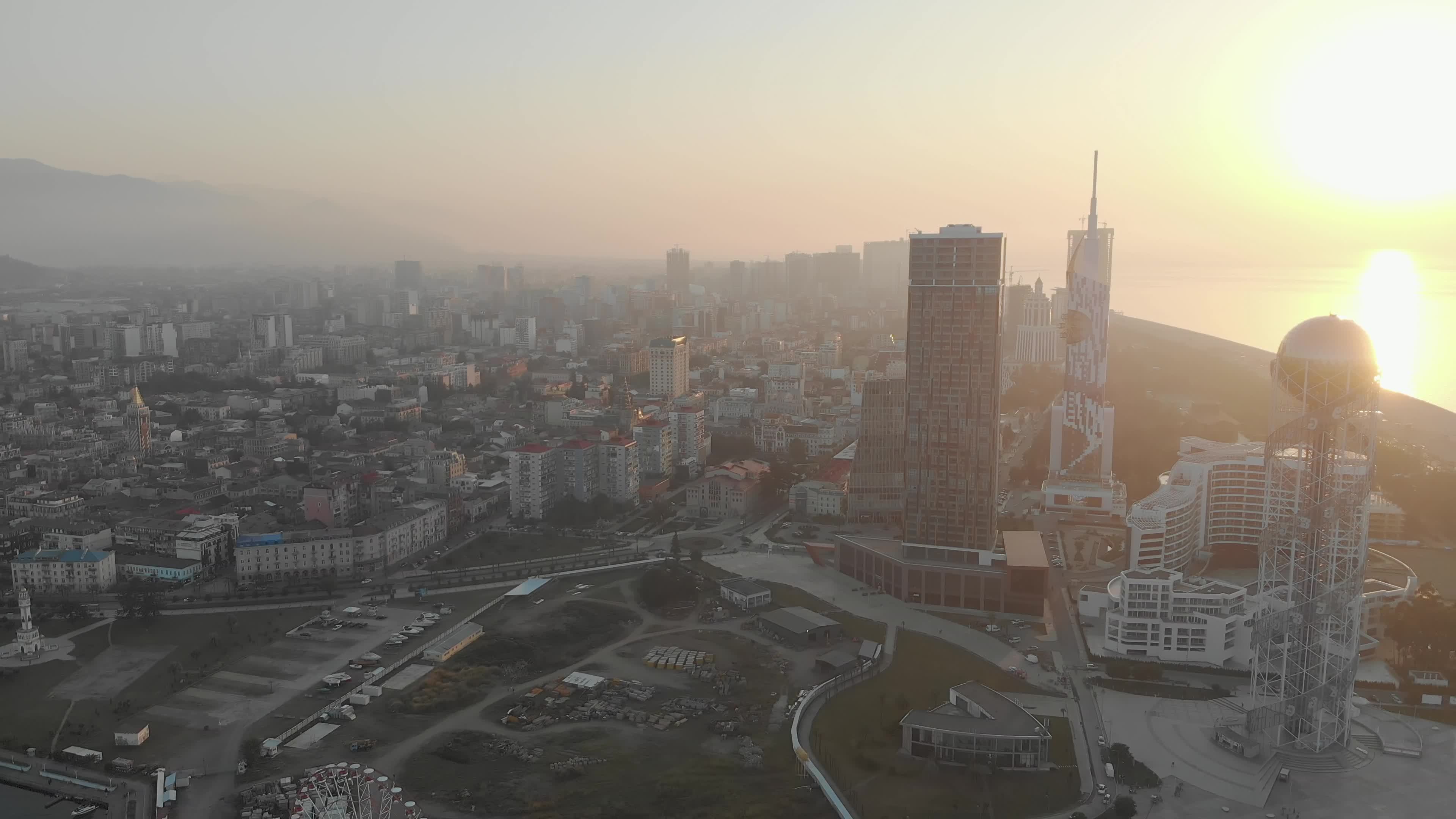 Birds eye view of Batumi city tourist attractions and stunning design architecture buildings ...