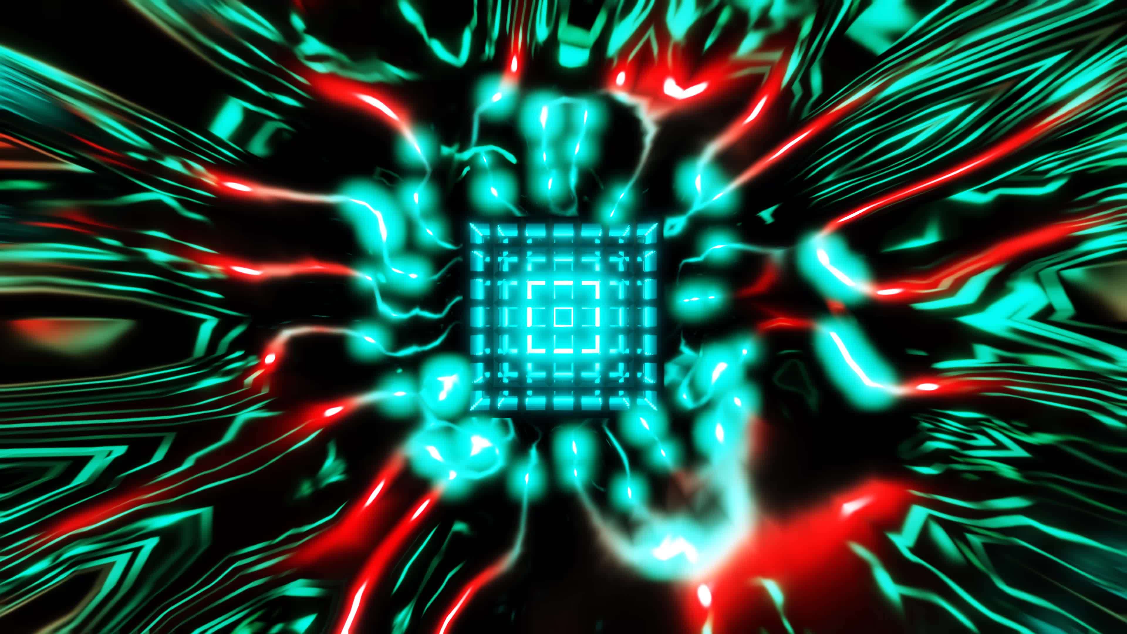 Accelerating Cube In Colorful Sci Fi Tunnel Vj Loop Abstract Template