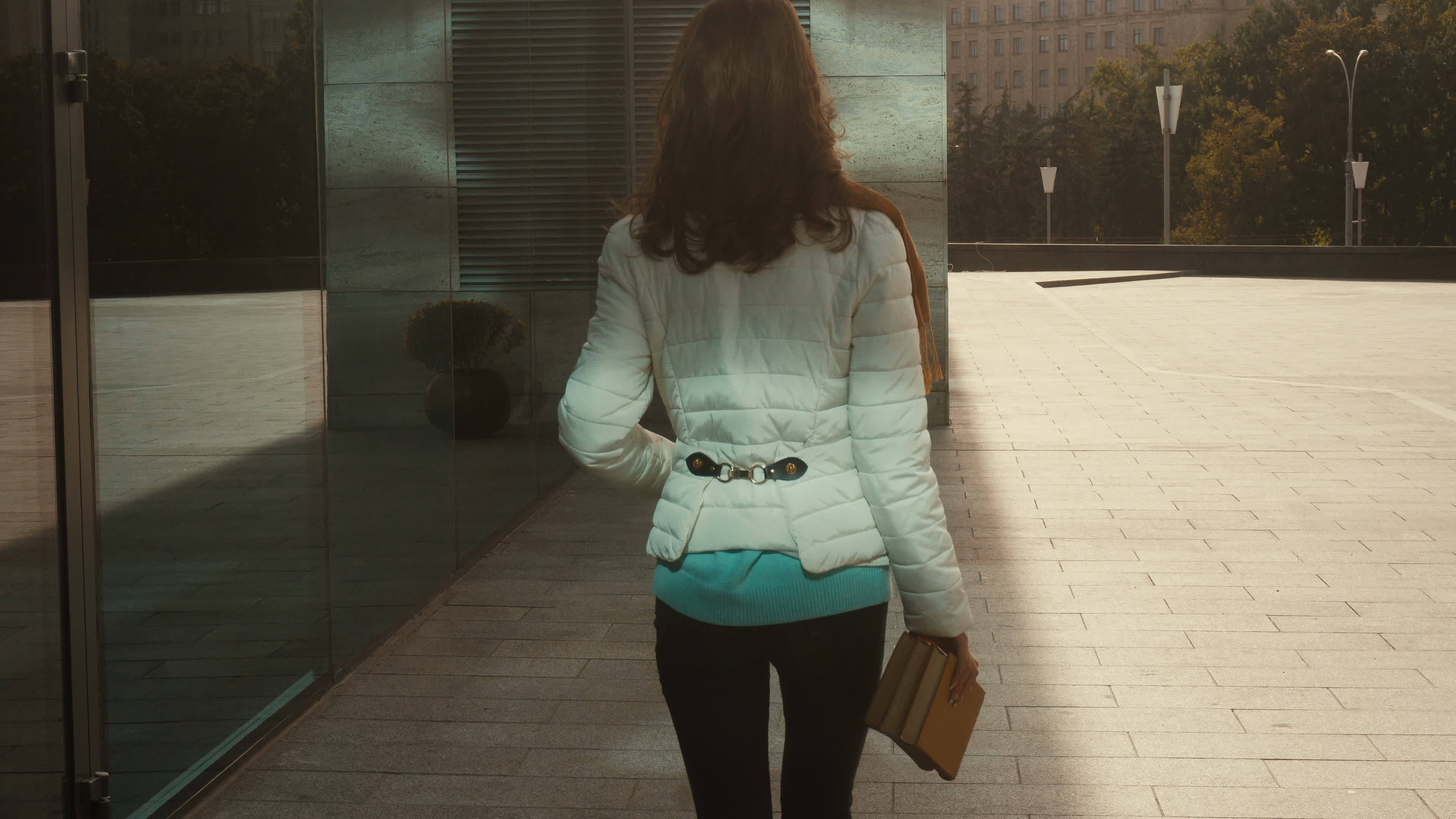 Young Slim Brunette Walks In The Street With Books In Her Hands 17461299 Stock Video At Vecteezy