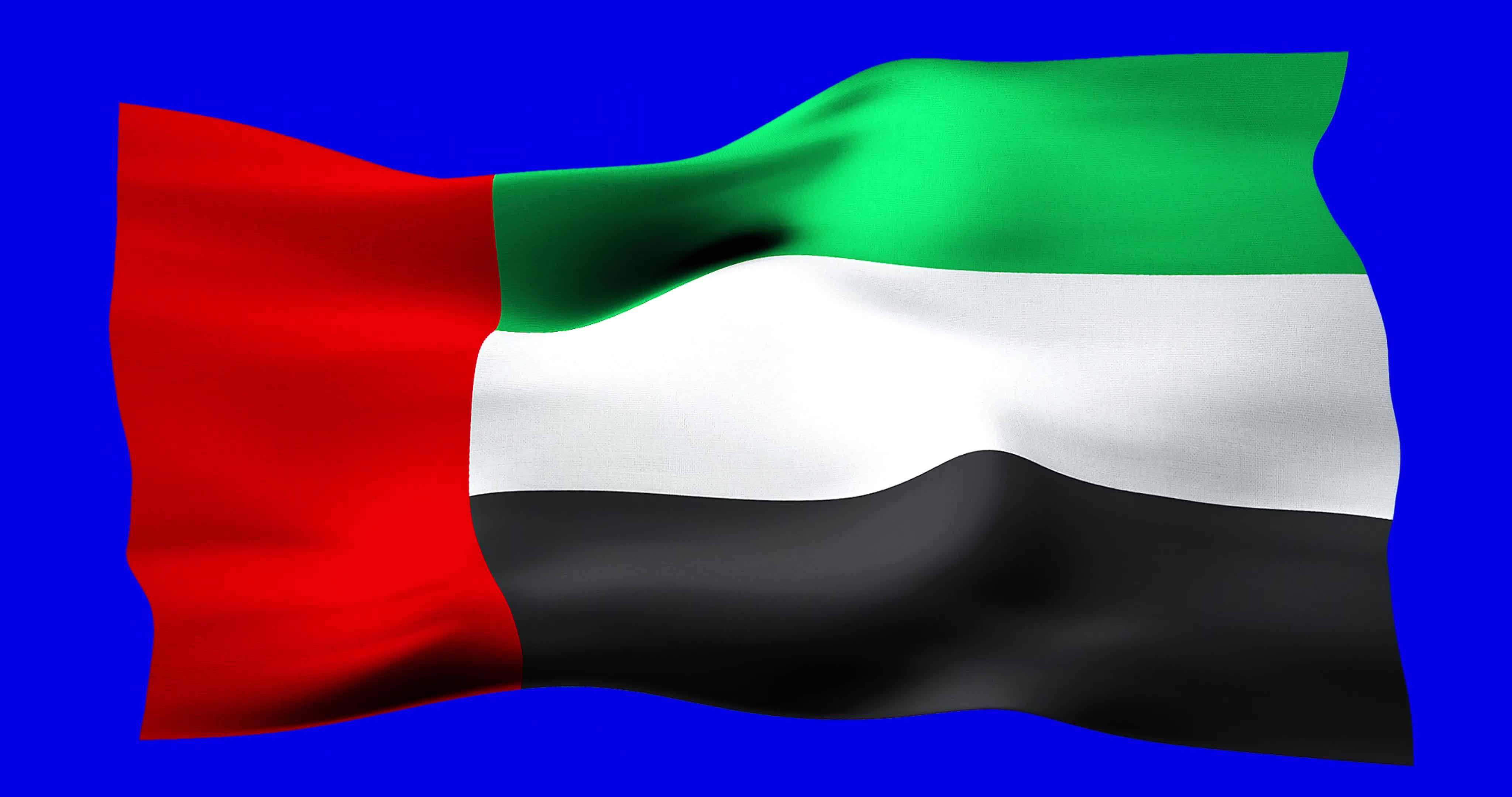 Flag Of United Arab Emirates Realistic Waving On Blue Screen Seamless