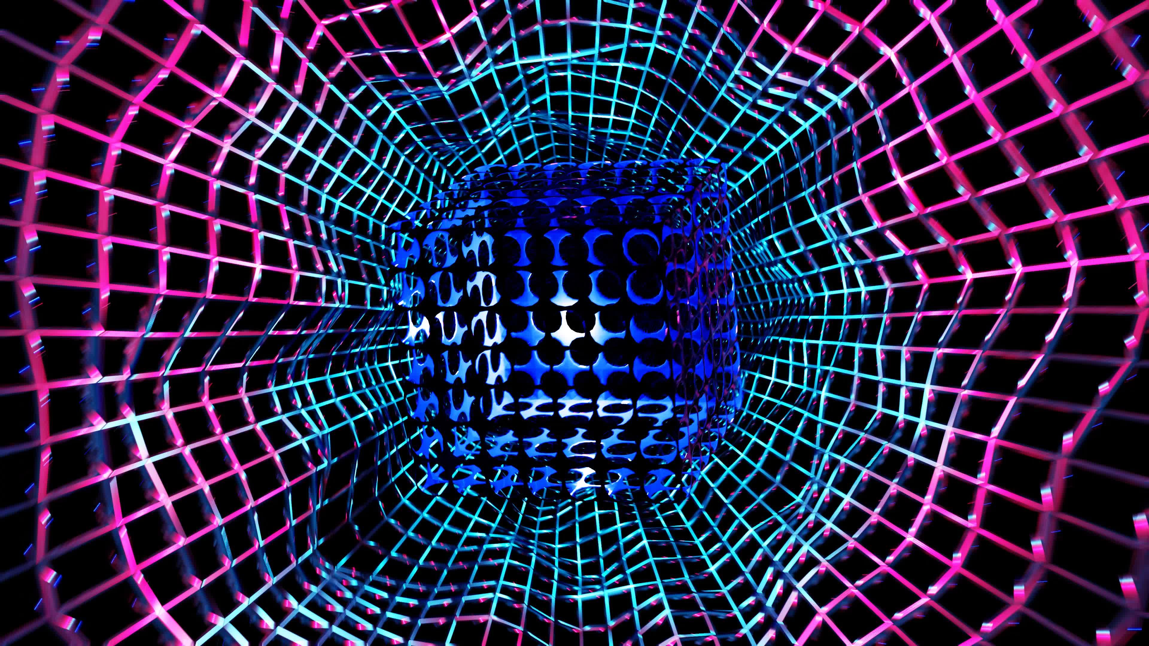 Rotating Blue Cube In Space Grid Vj Loop Background Template High