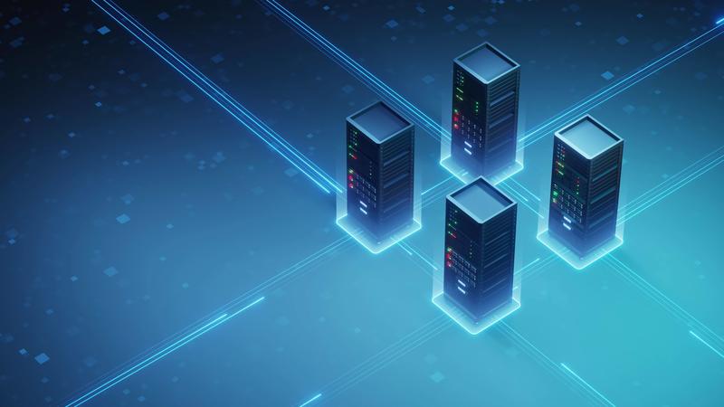 server room futuristic isometric background with copy space, flowing ...