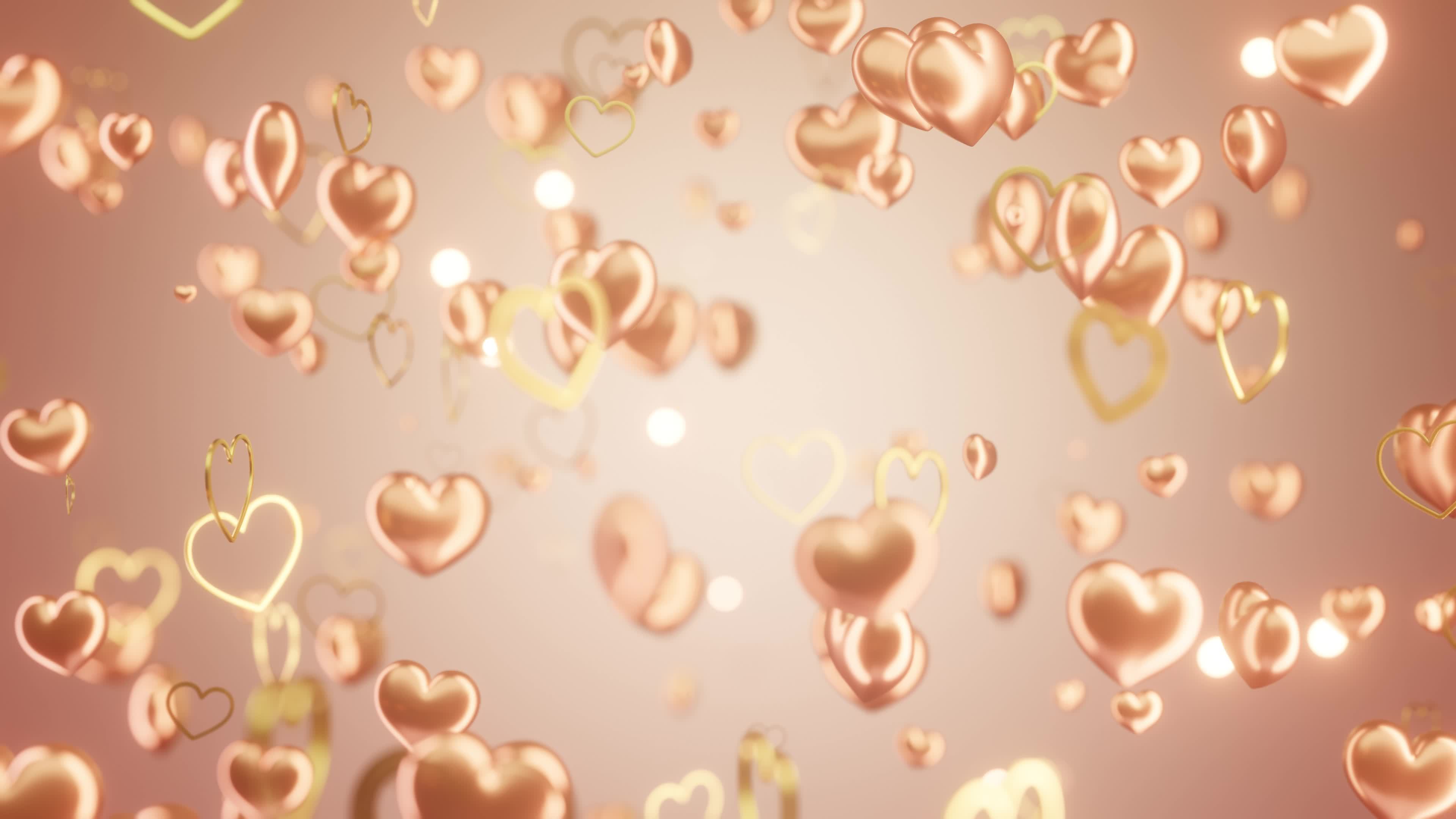 Pink Gold 3d Hearts Particles Background Float Up Animation Glitter