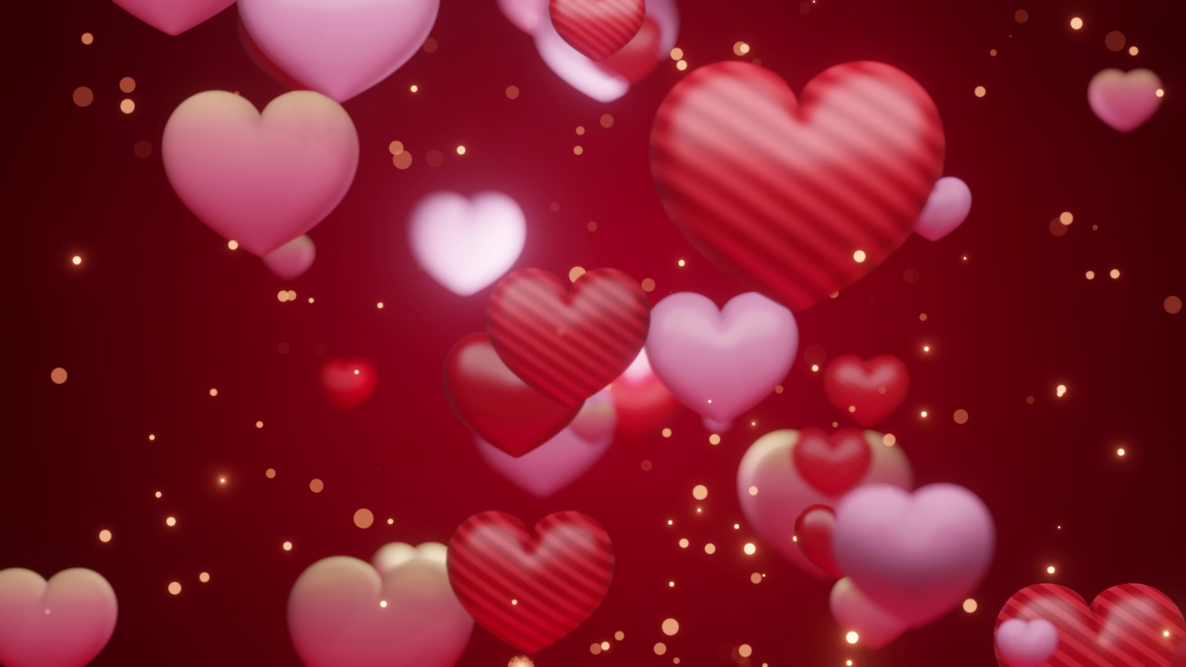 Valentine Hearts Geometric With Particles And Gold Glitter Glowing
