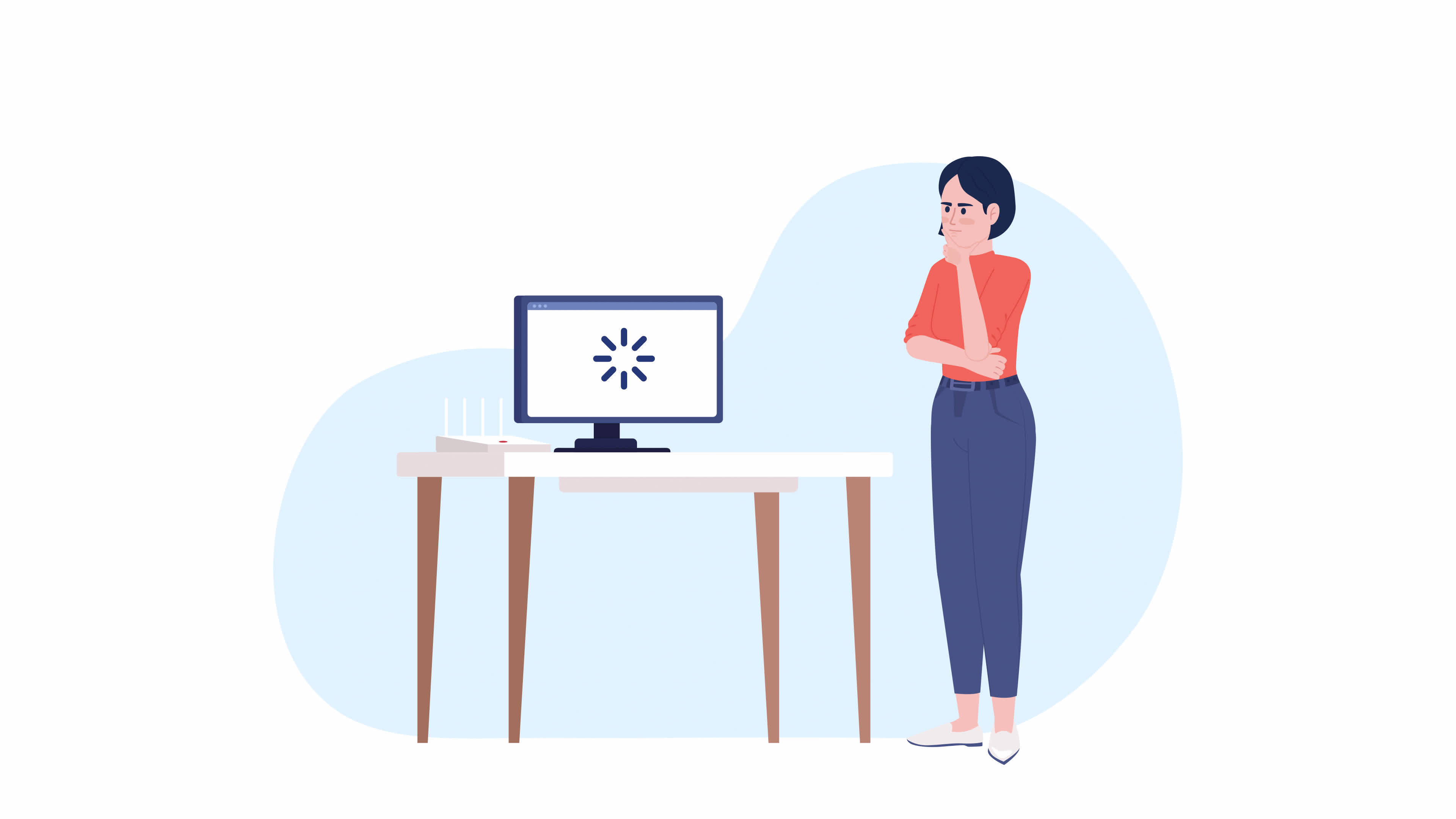 Animated internet connection issue. Router problem. Looped flat 2D characters 4K video footage ...