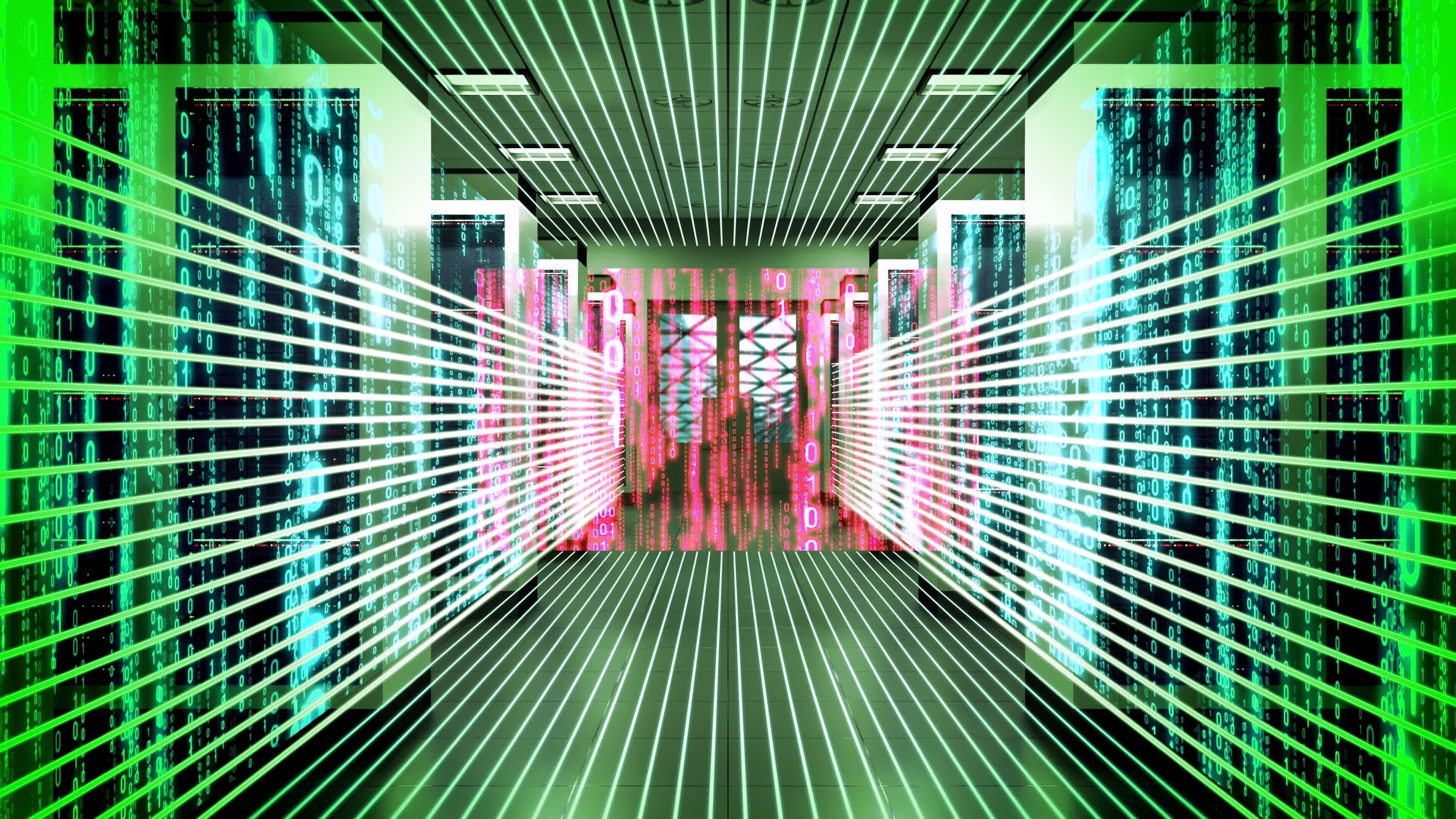 Rack Servers And Falling Binary Code Data Center Hosting Storage 18976252 Stock Video At