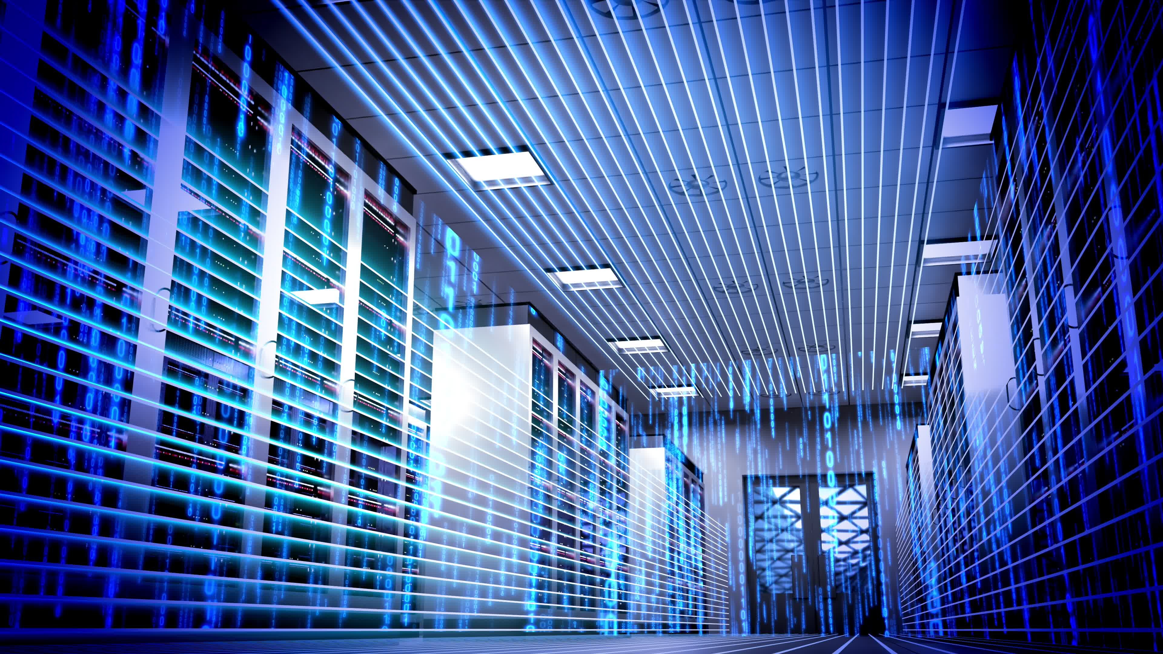 Rack Servers And Falling Binary Code Data Center Hosting Storage 18976365 Stock Video At