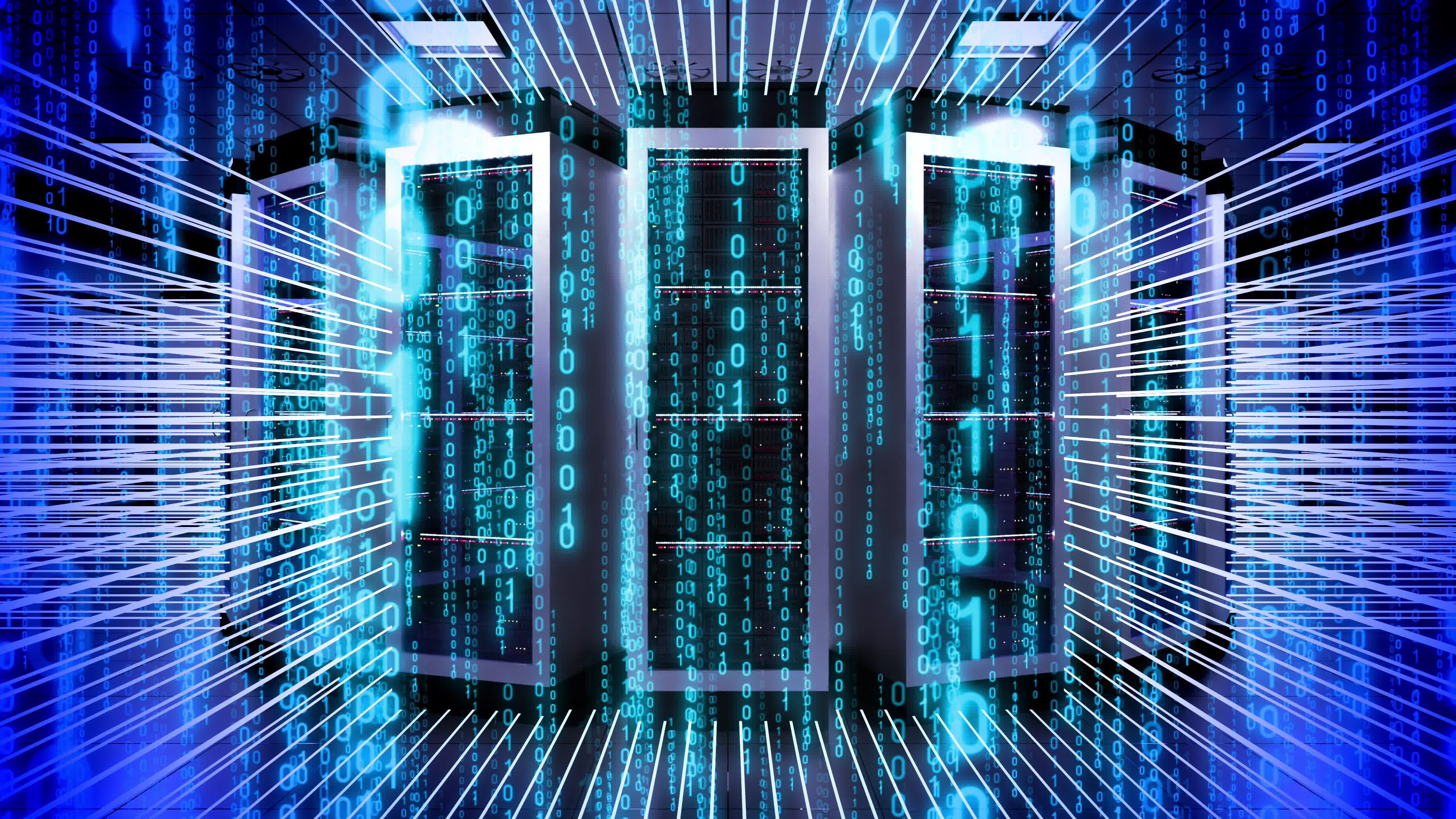 Rack Servers And Falling Binary Code Data Center Hosting Storage 18986104 Stock Video At