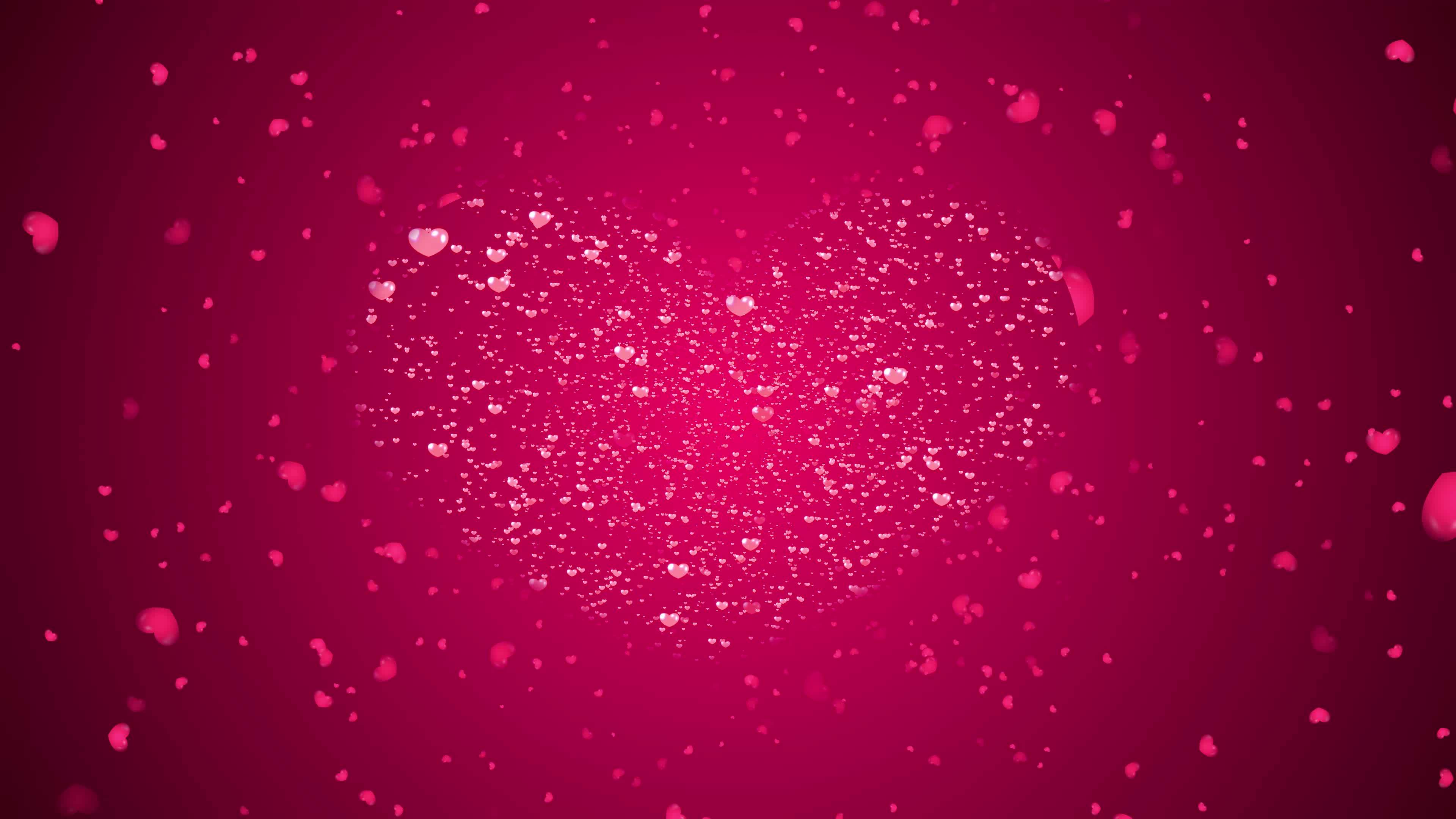 Valentine's day red pink animation with bright heart particle in the ...