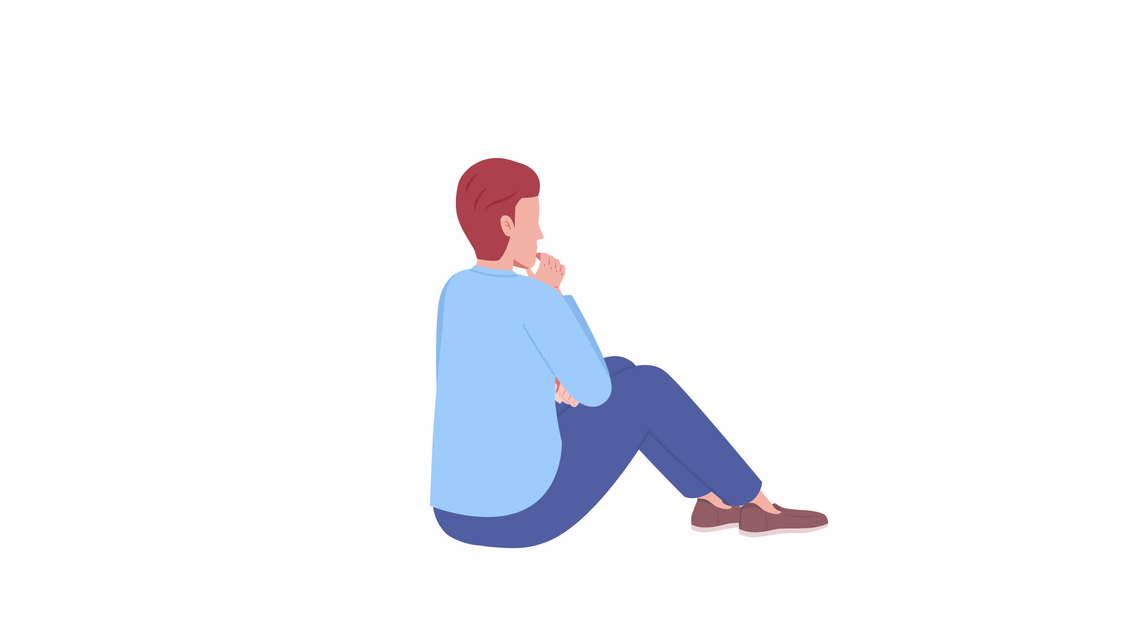 Animated thoughtful man sitting. Thinking about solutions. Problem ...