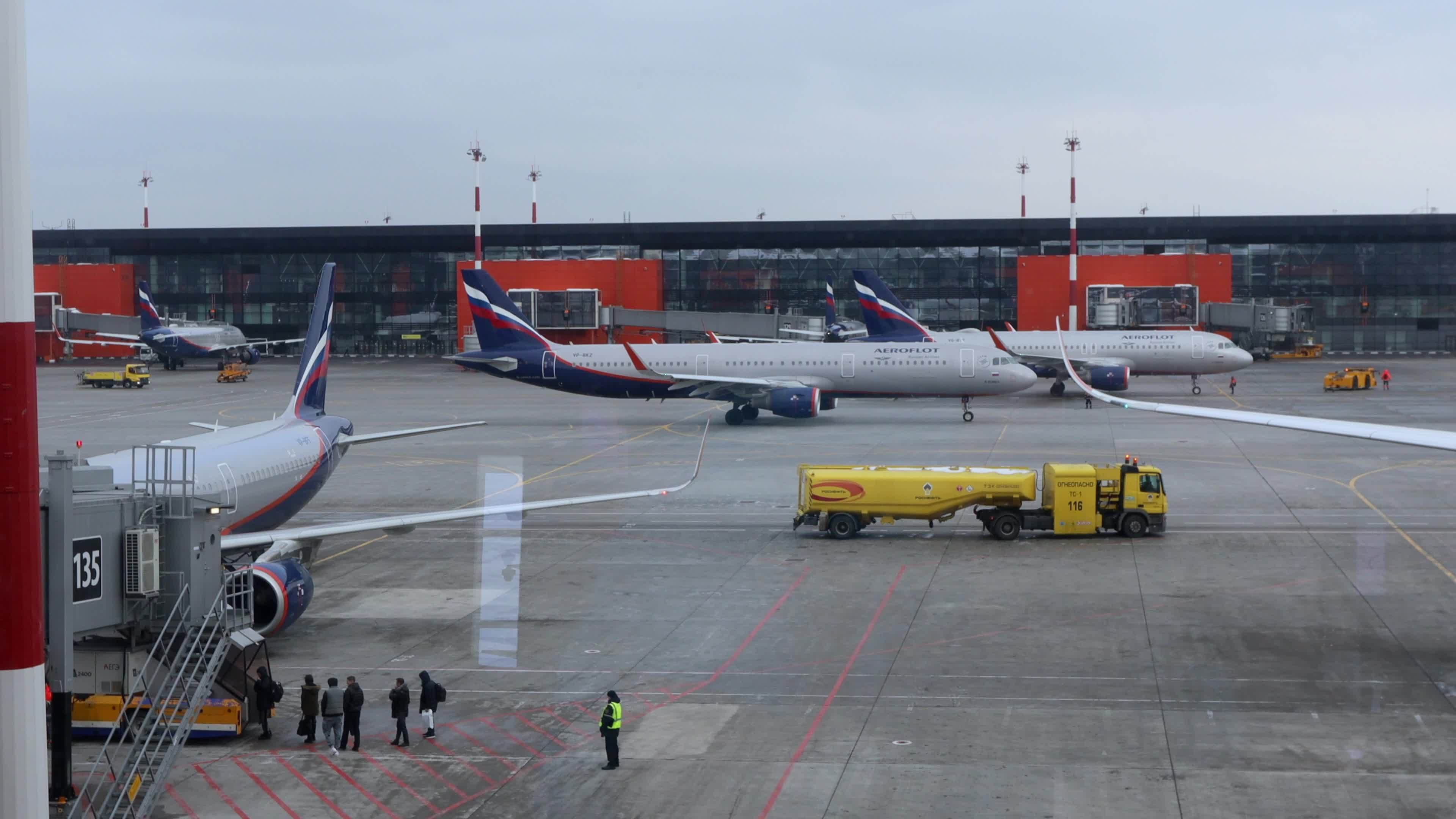 Aeroflot planes at Sheremetyevo Airport 20265660 Stock Video at Vecteezy