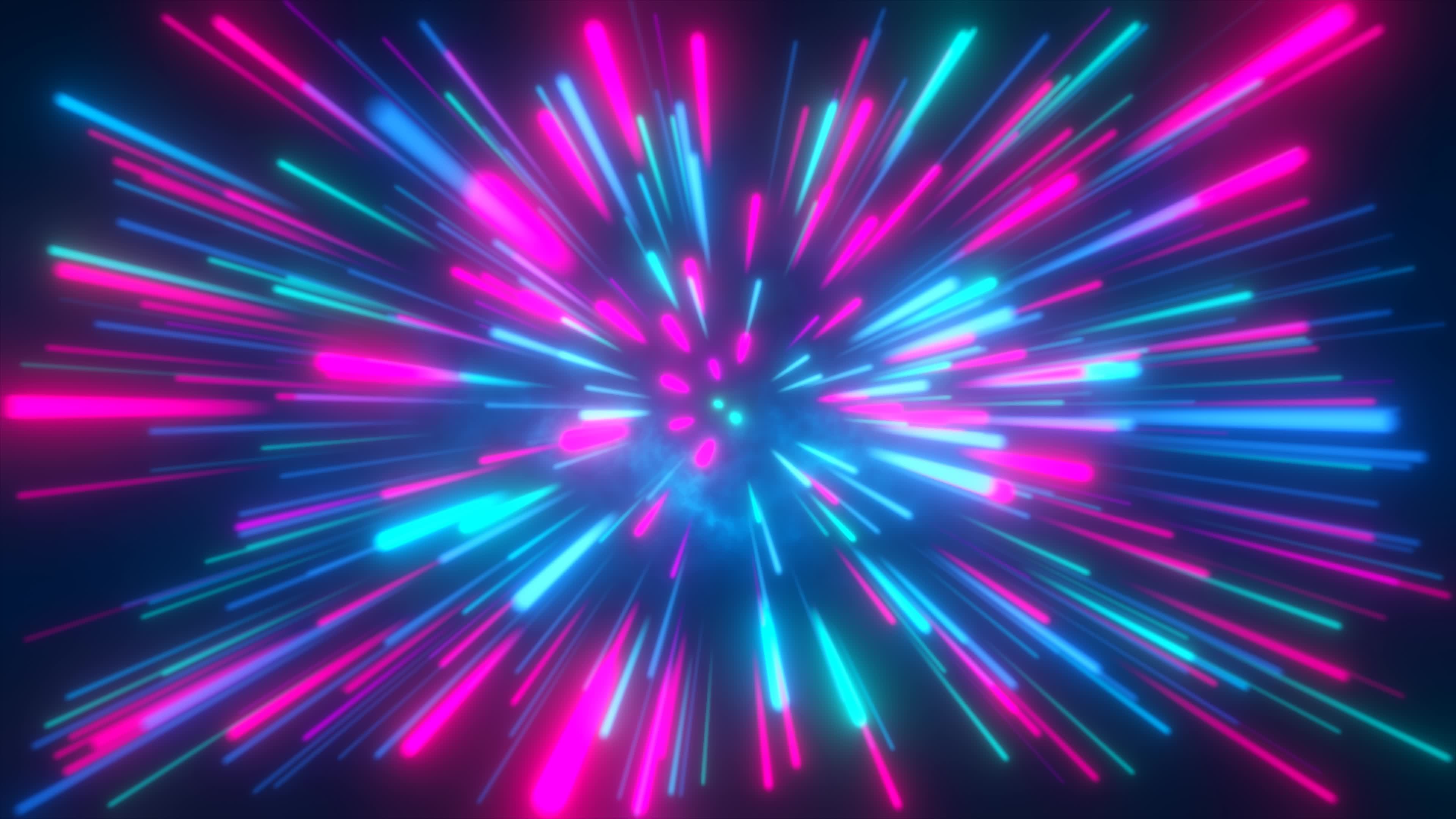 Abstract Tunnel Of Multicolored Blue Purple Glowing Bright Neon Laser Energy Beams Lines