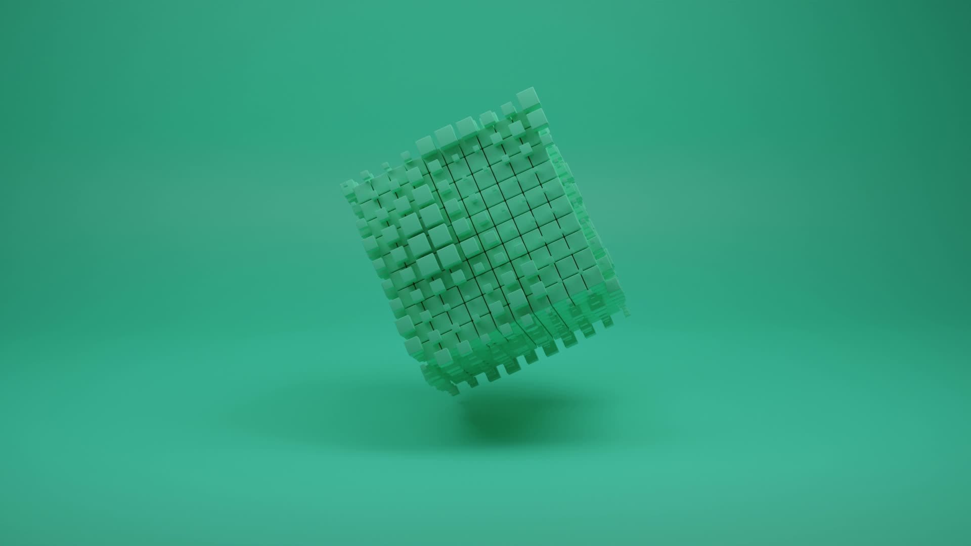 Emergence Sci-Fi cube in green background. Abstract 3d loop animation ...