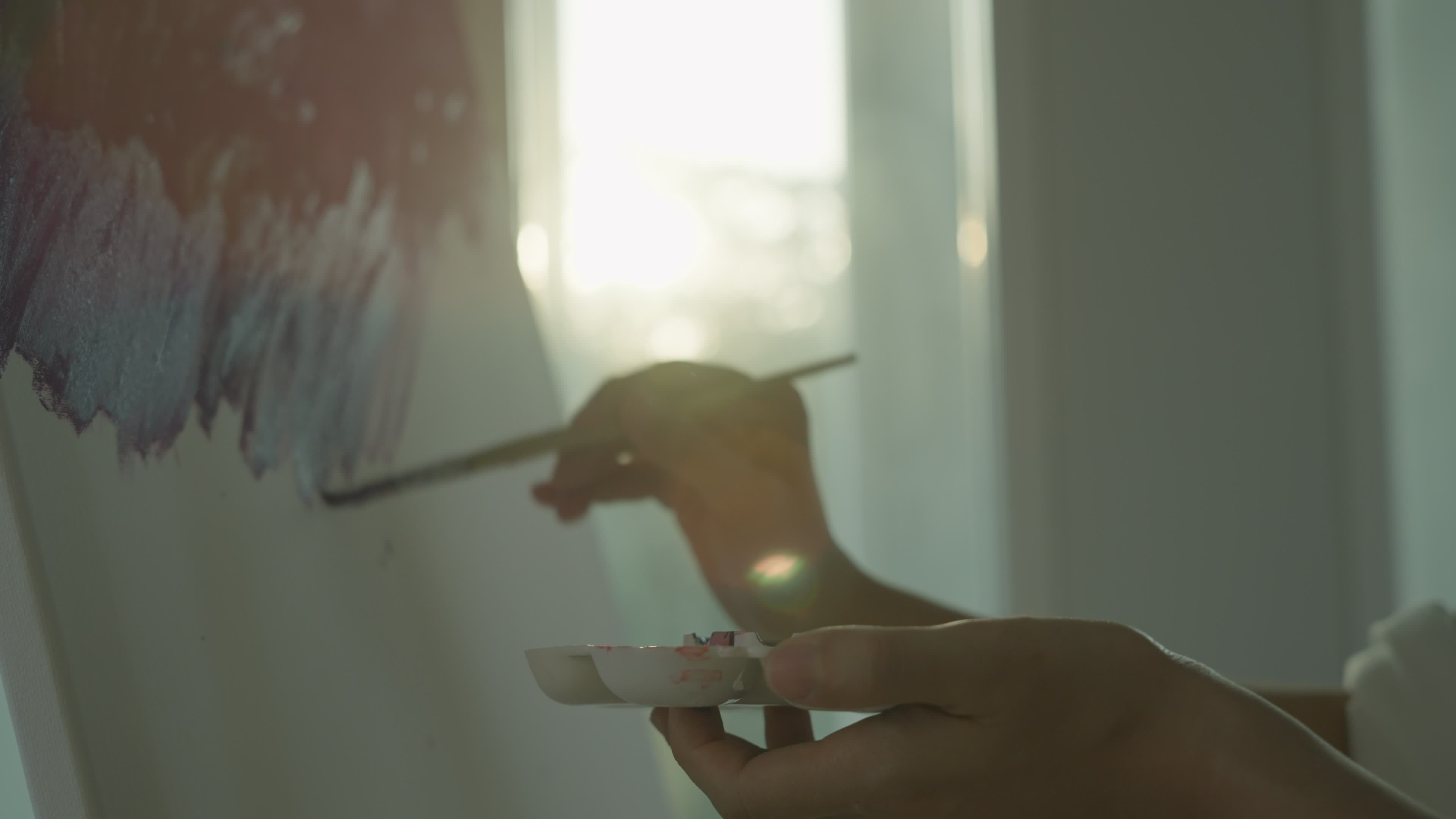 Professional female artist girl use paintbrush in abstract art for ... Professional female artist girl use paintbrush in abstract art for ...