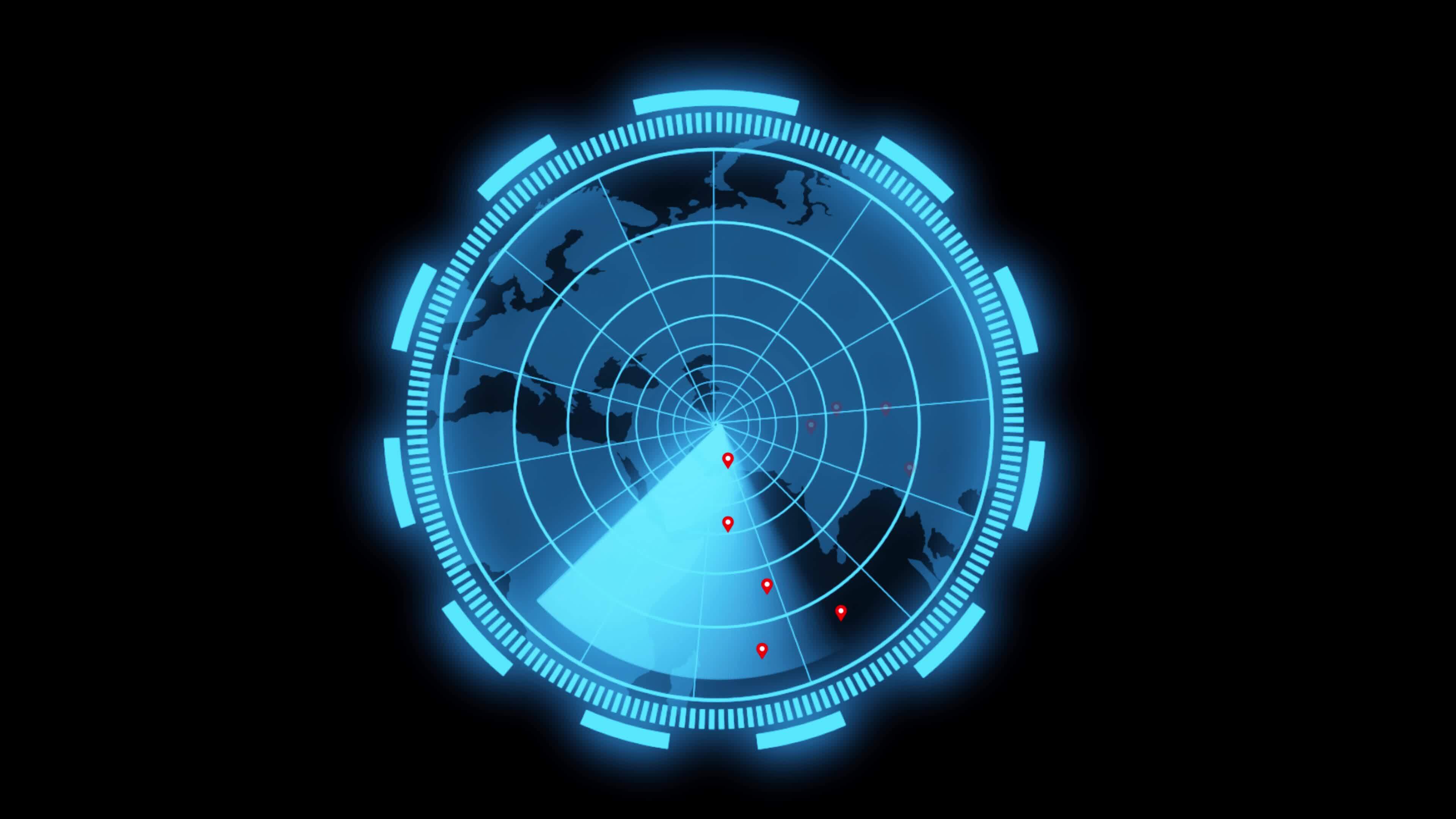 Futuristic Radar Screen Display Animation On Black Background, Radar ... Futuristic Radar Screen Display Animation On Black Background, Radar ...