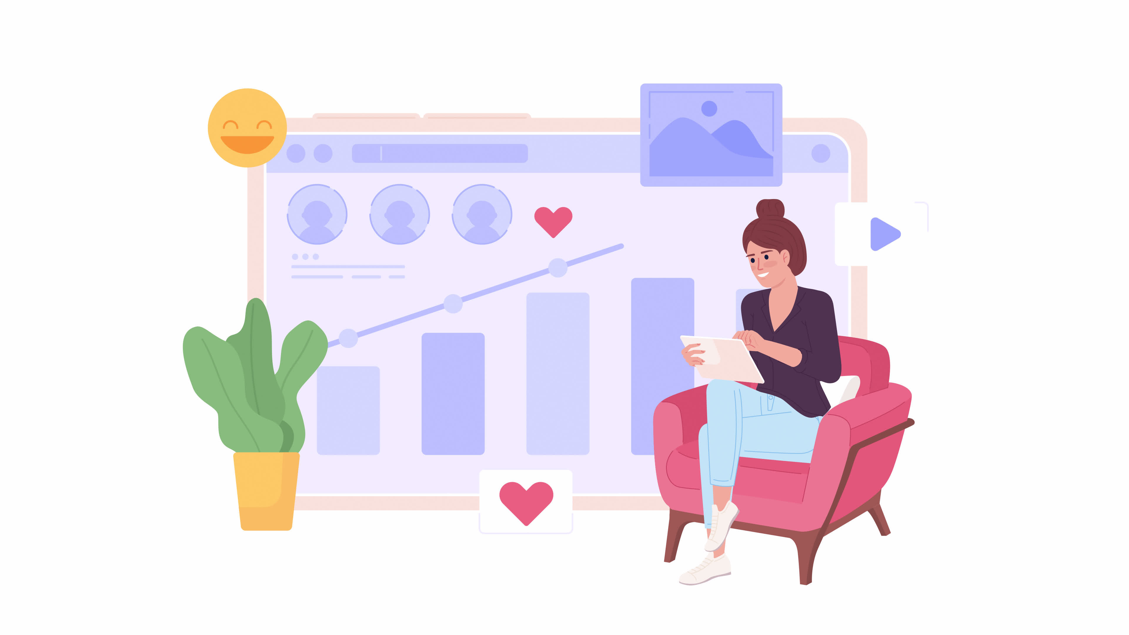 Animated Social Media Analytics Tool Coordinator Examining Follower Growth 2d Cartoon Flat