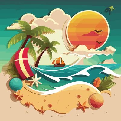 Vintage Beach Scene Vector Art, Icons, and Graphics for Free Download