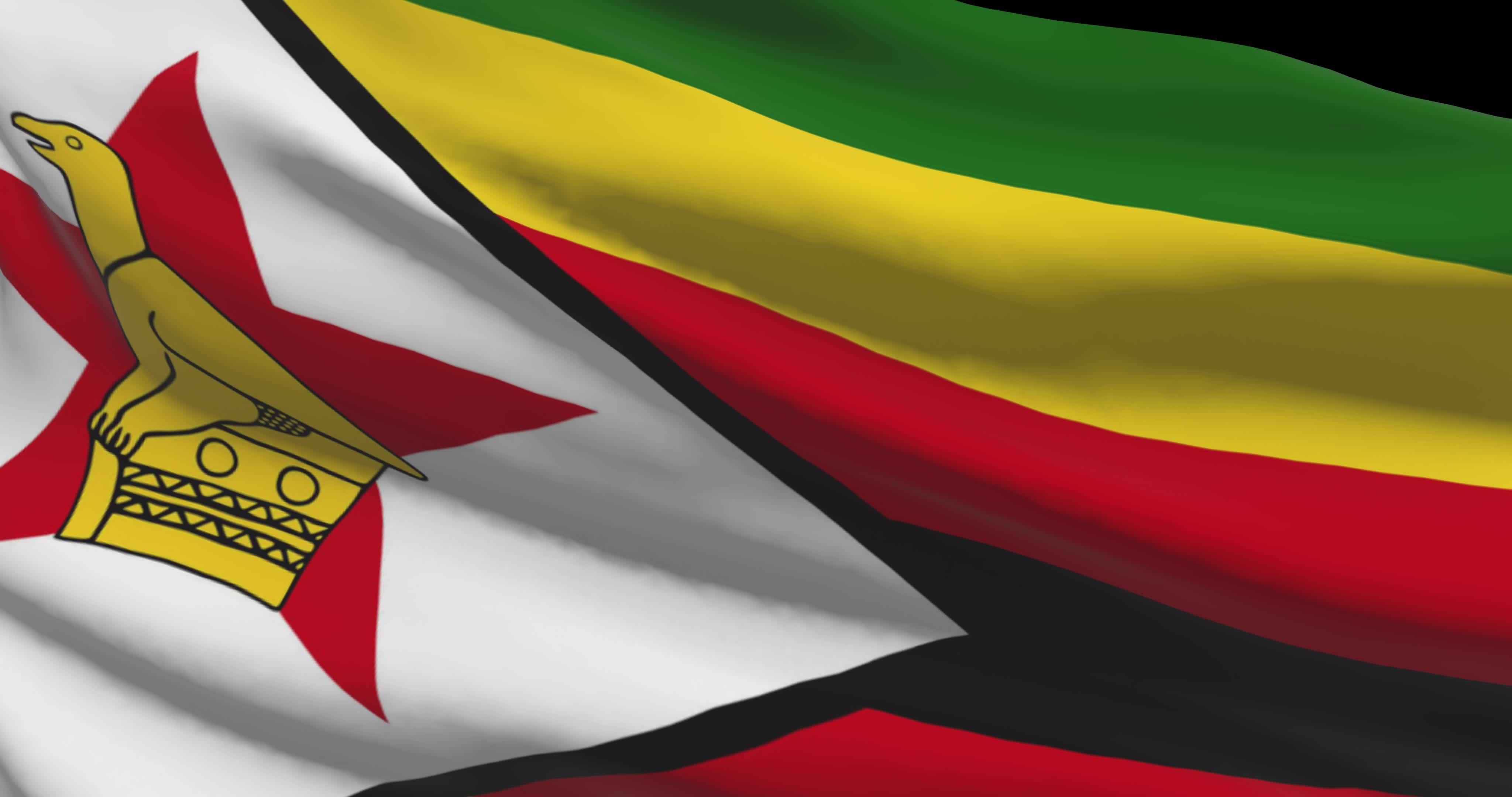 Zimbabwe Flag Waving Closeup National Symbol Of Country Background