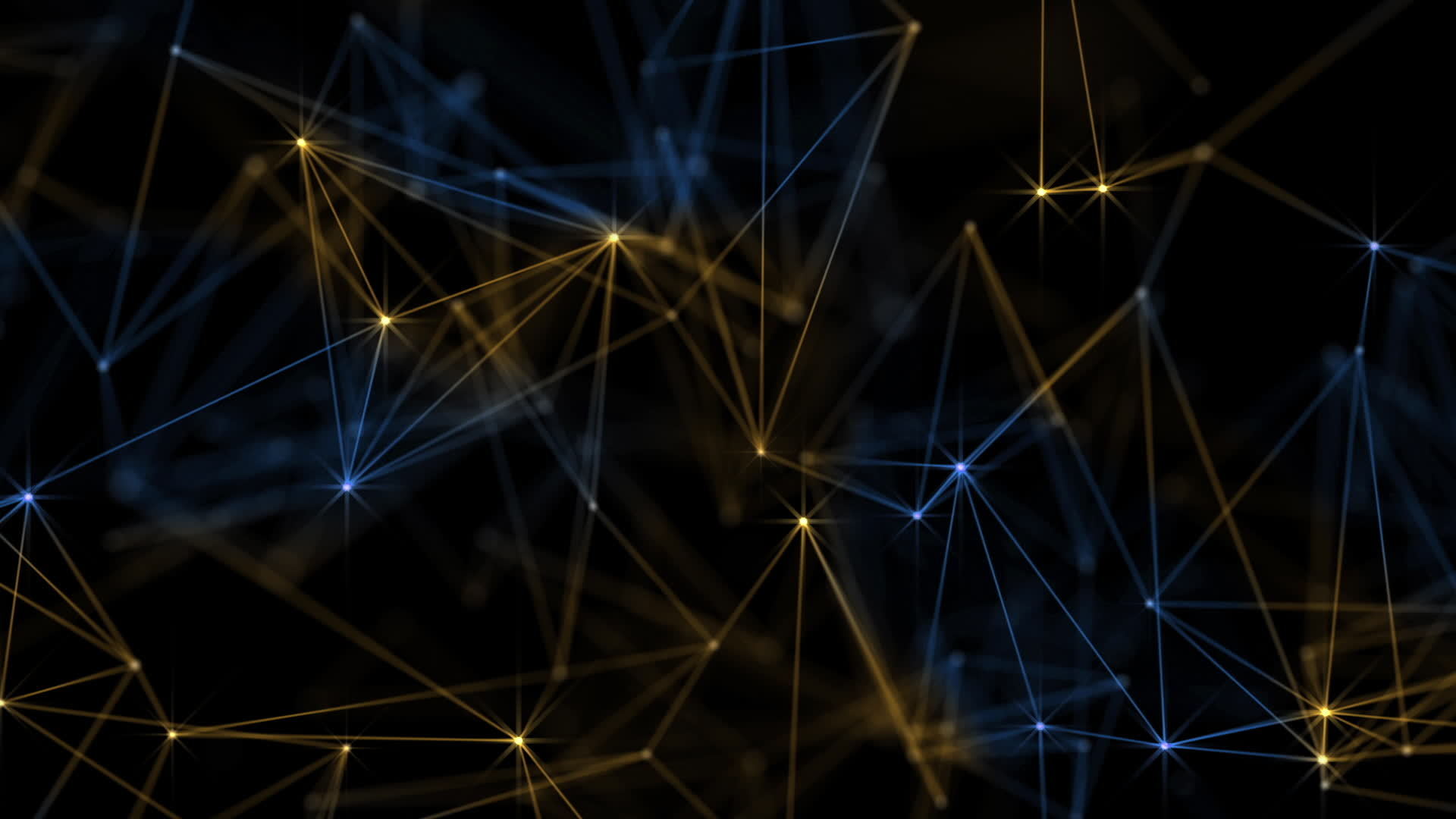 Abstract Plexus Tech Background With Glowing Blue And Gold Connecting Lines And Dots Or Nodes