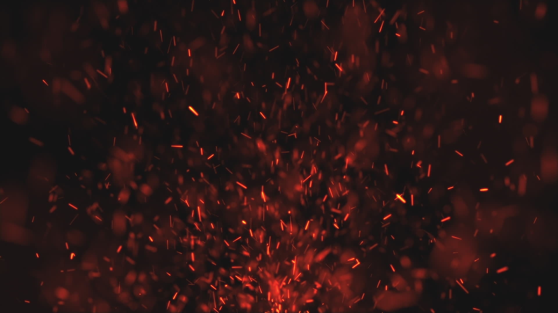 Burning red hot sparks and embers fire background animation. Fiery glowing red sparks exploding ...