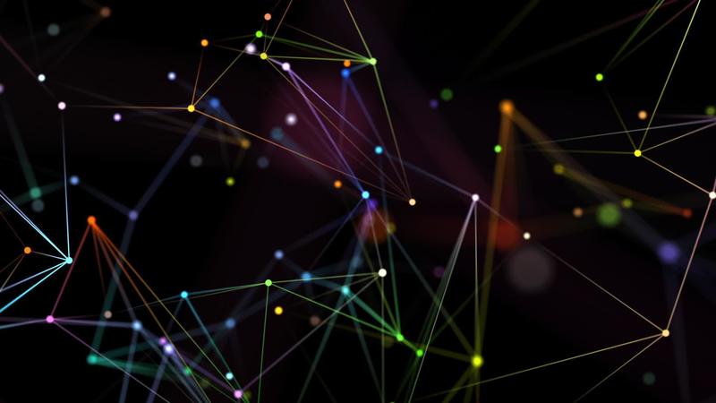 Abstract Plexus Tech Background With Glowing Multicolored Connecting Lines And Dots Or Nodes