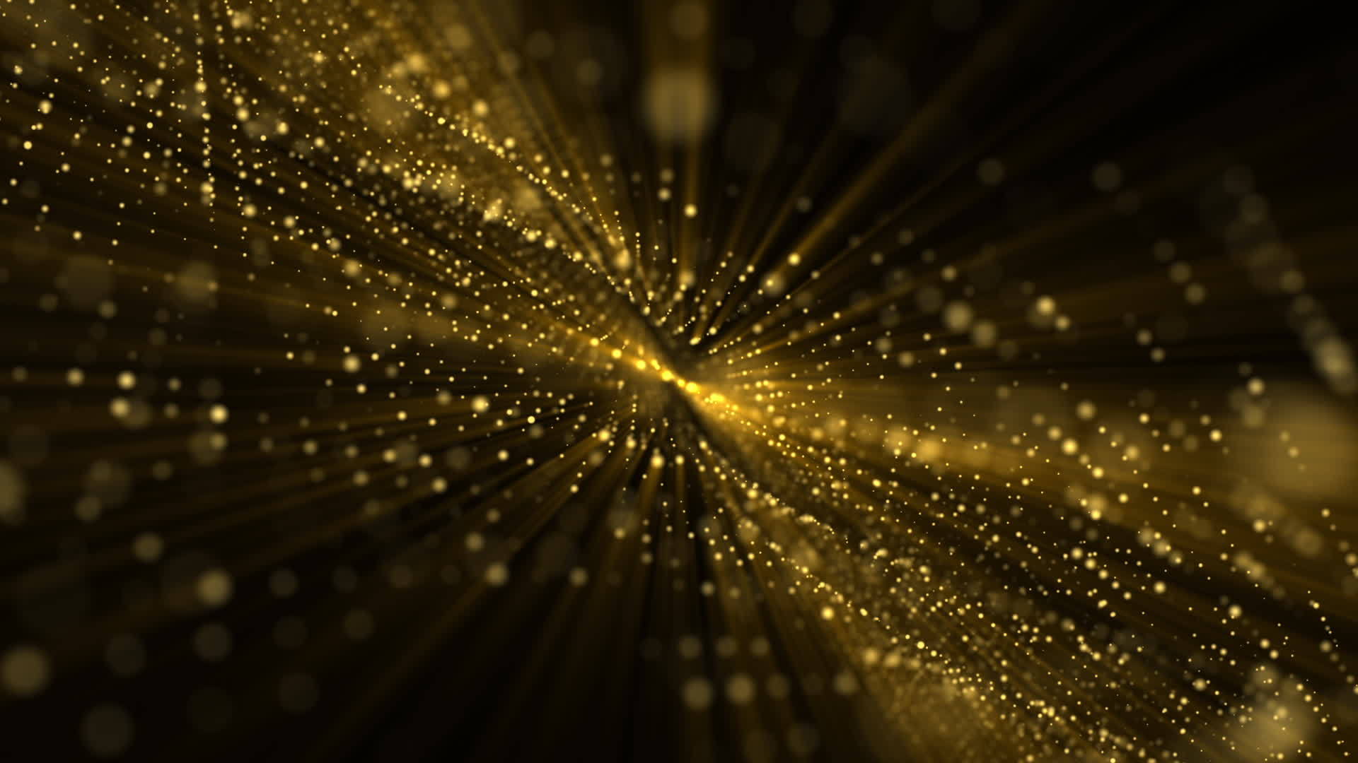 Abstract technology background with a flowing digital fractal wave of glowing golden particles ...