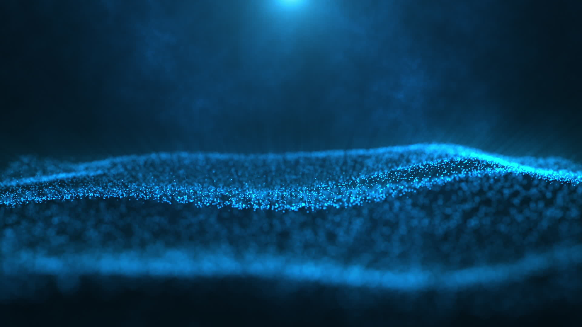 Abstract blue technology background with a flowing digital light wave of glowing blue data ...