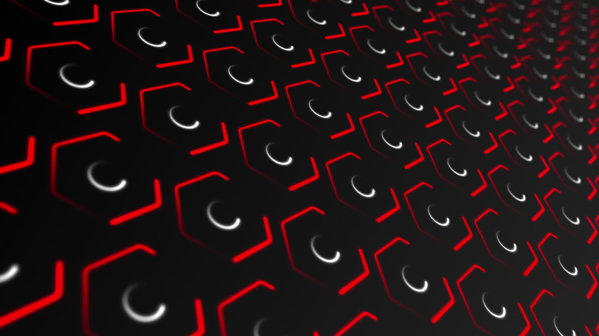 Black, red and white repeating pattern animation with hexagons and circles. Full HD and looping ...
